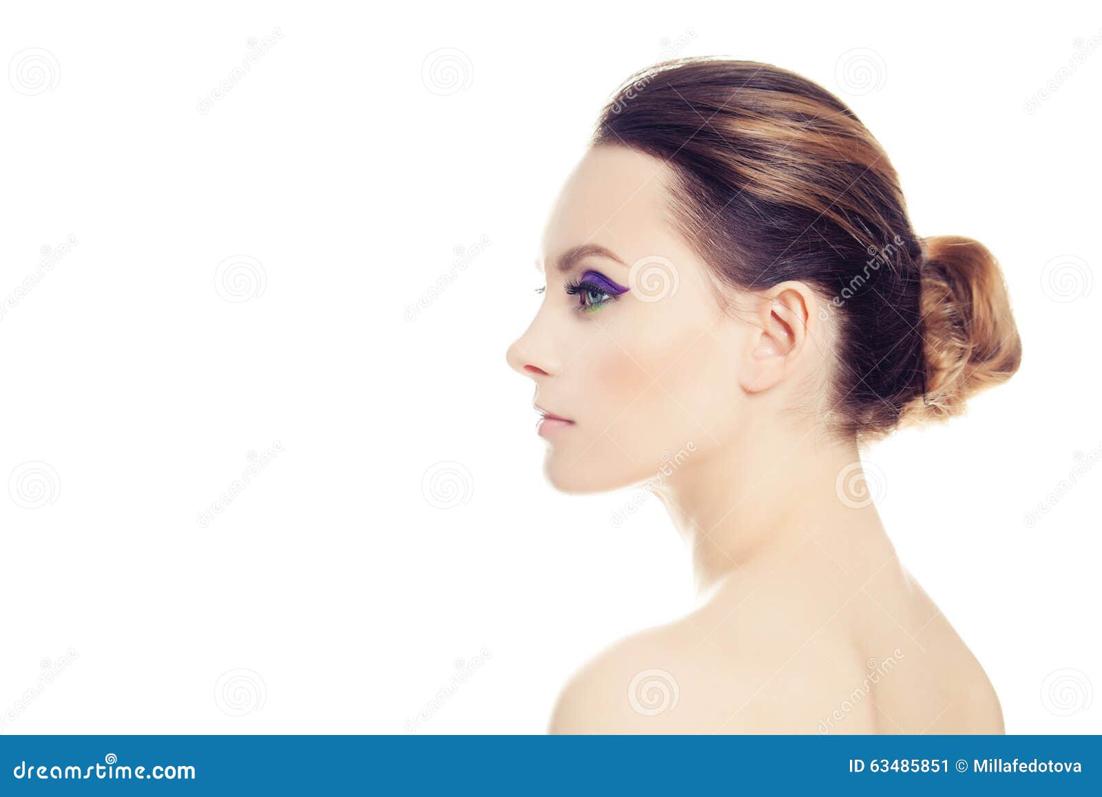 Beautiful Woman Isolated on White. Profile Stock Image - Image of ...