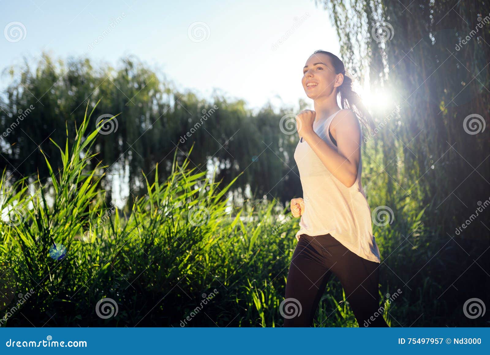 Beautiful Woman Jogging in Nature Stock Image - Image of female ...