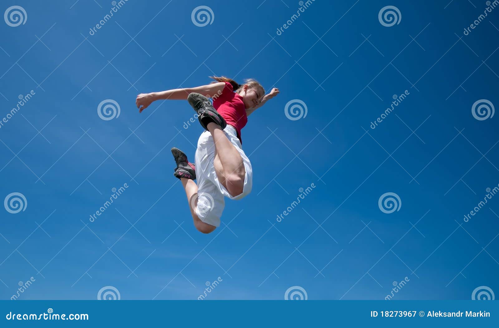 Beautiful Woman Jump into Sky Stock Image - Image of beautiful ...