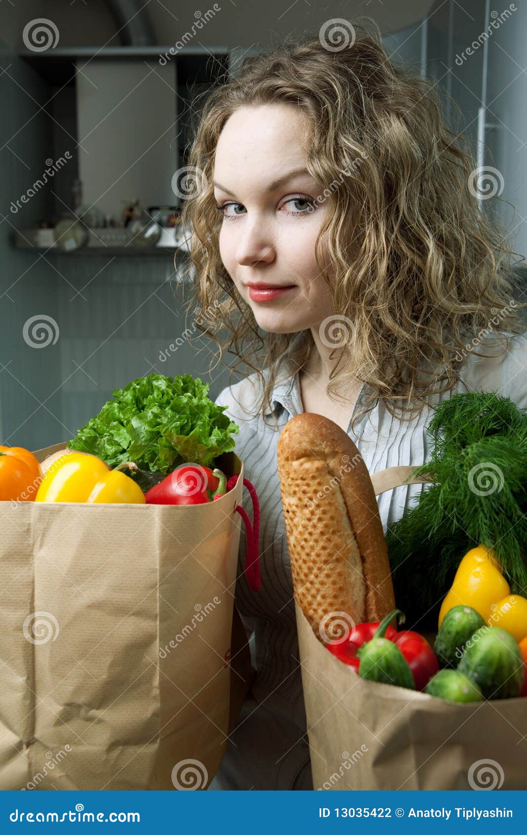 Beautiful woman in kitchen stock photo. Image of female - 13035422