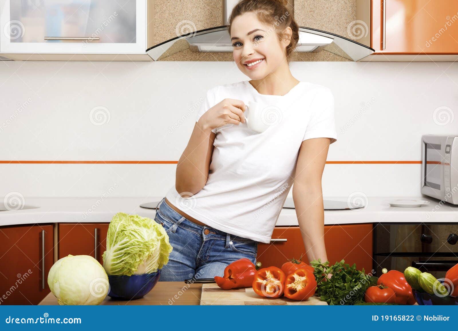 Beautiful Woman in the Kitchen Stock Photo - Image of beautiful, happy ...