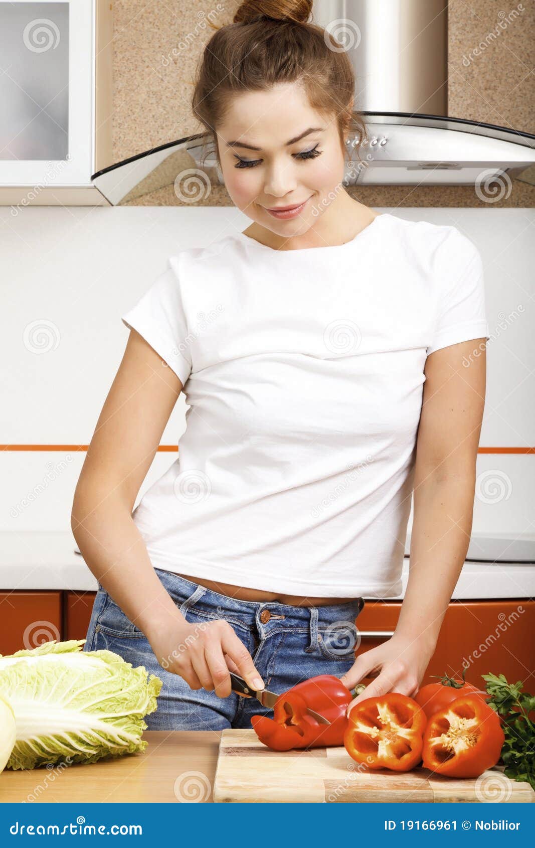 Beautiful Woman in the Kitchen. Stock Image - Image of ingredients ...