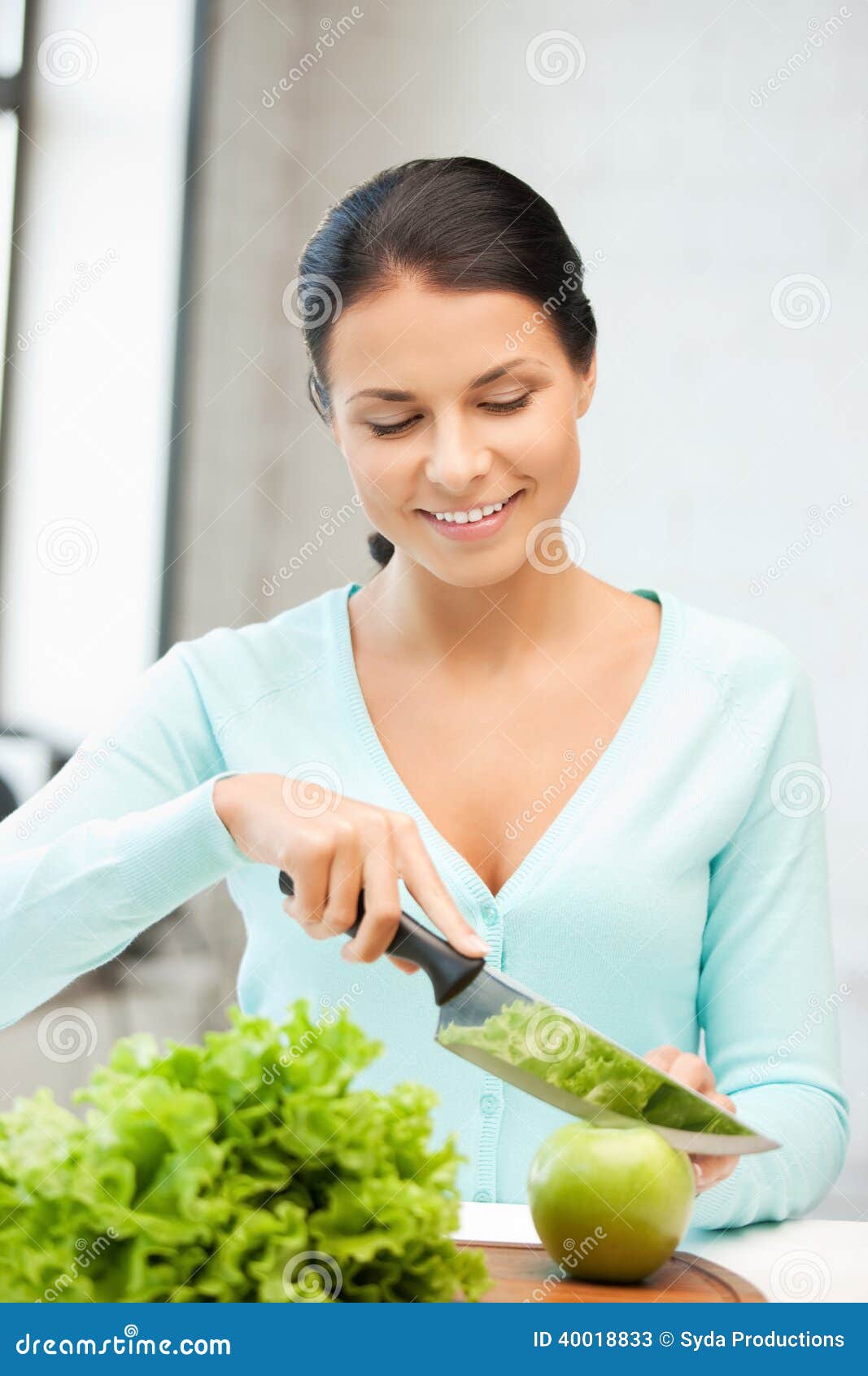 Beautiful Woman in the Kitchen Stock Image - Image of greens, lovely ...