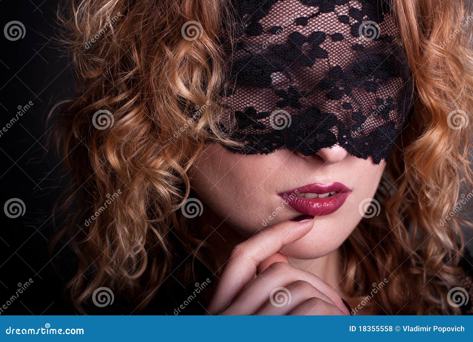 Beautiful Woman with Lace Mask Stock Photo - Image of hands, female ...