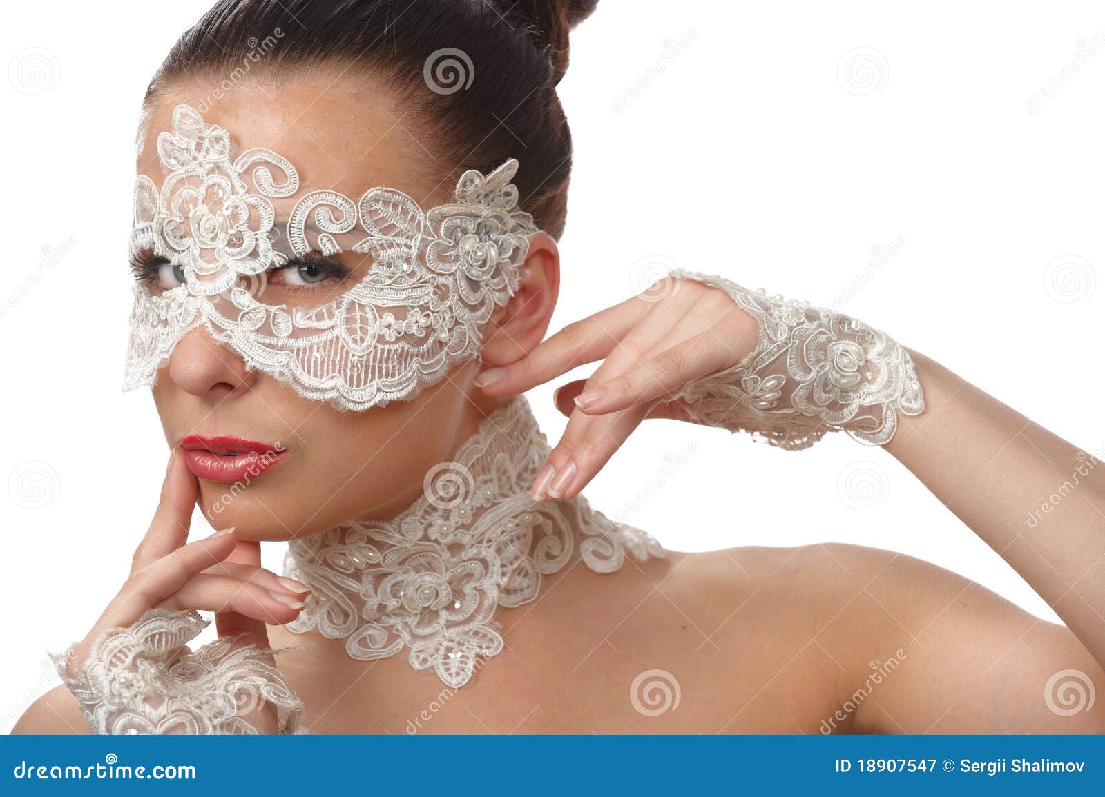Beautiful Woman in Lace Mask Stock Image - Image of glove, background ...
