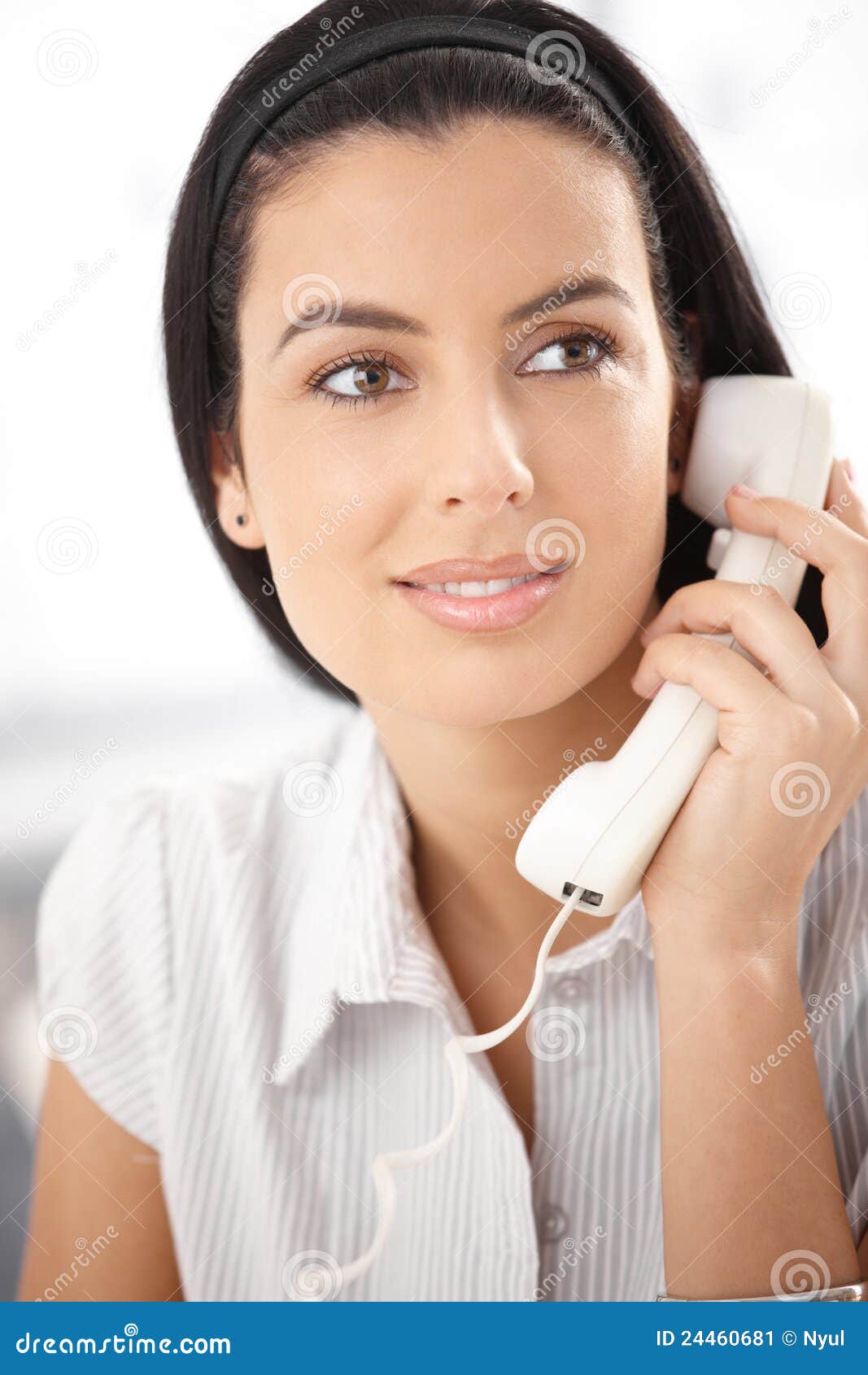Beautiful Woman with Landline Phone Stock Image - Image of cheerful ...