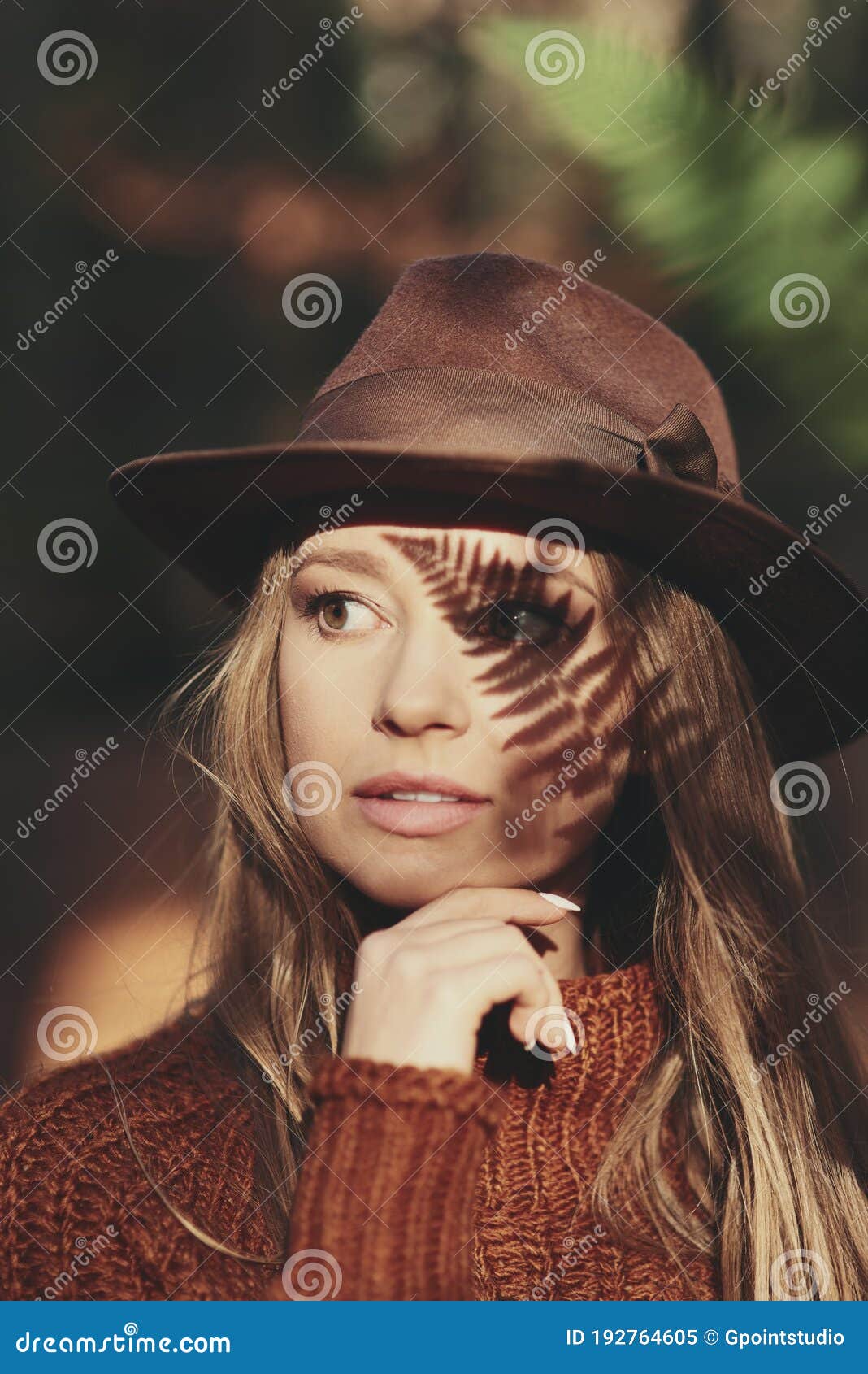 Beautiful Young Woman with Leaf Shadow on Face Stock Image - Image of ...