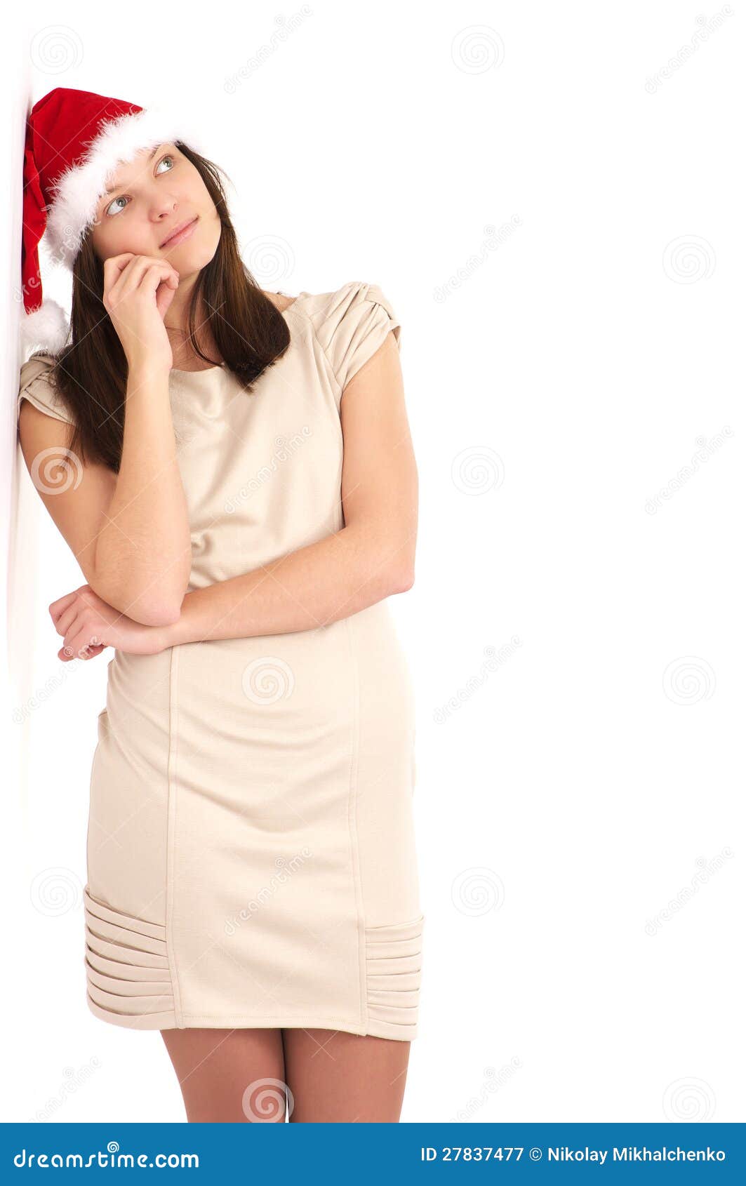 Beautiful Woman Leaning on a White Stock Image - Image of looking ...
