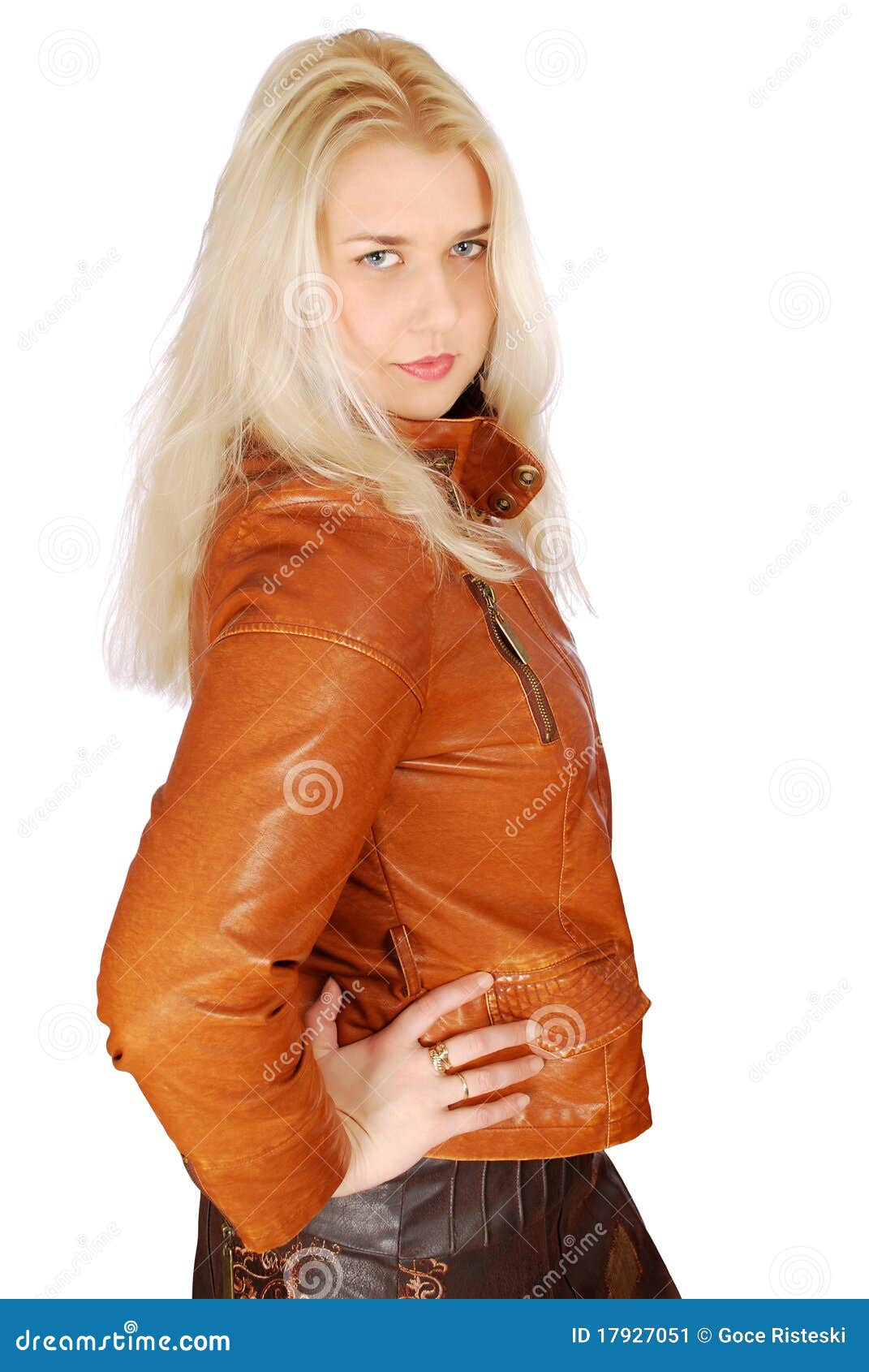 Beautiful Woman in Leather Jacket Posing Stock Image - Image of ...