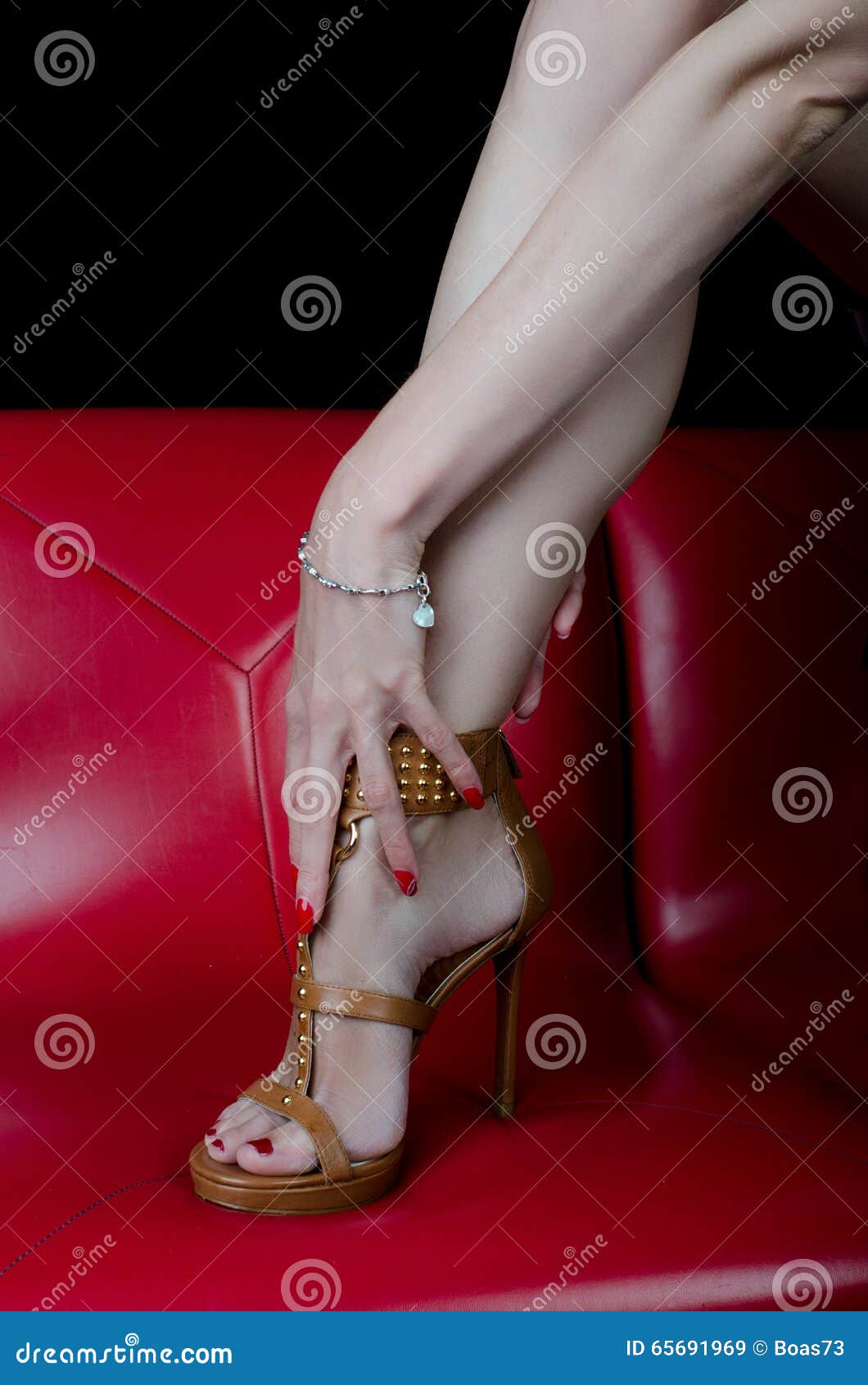 Beautiful Woman Leg in High Heel with Hand Stock Image - Image of high ...