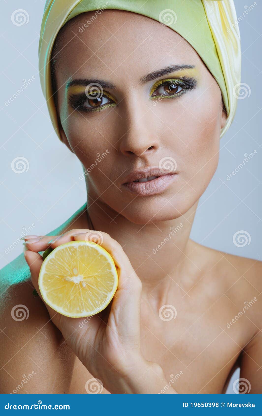 Beautiful Woman with Lemon and Bright Makeup Stock Photo - Image of ...