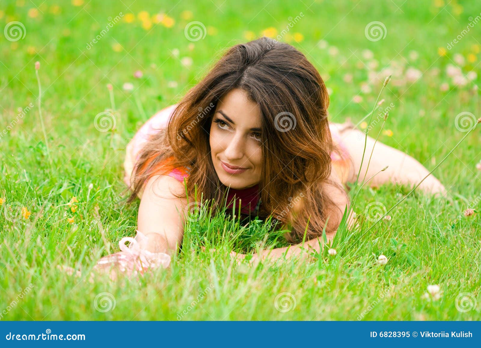Beautiful Woman Lies On A Grass Stock Image Image Of Color Gardening