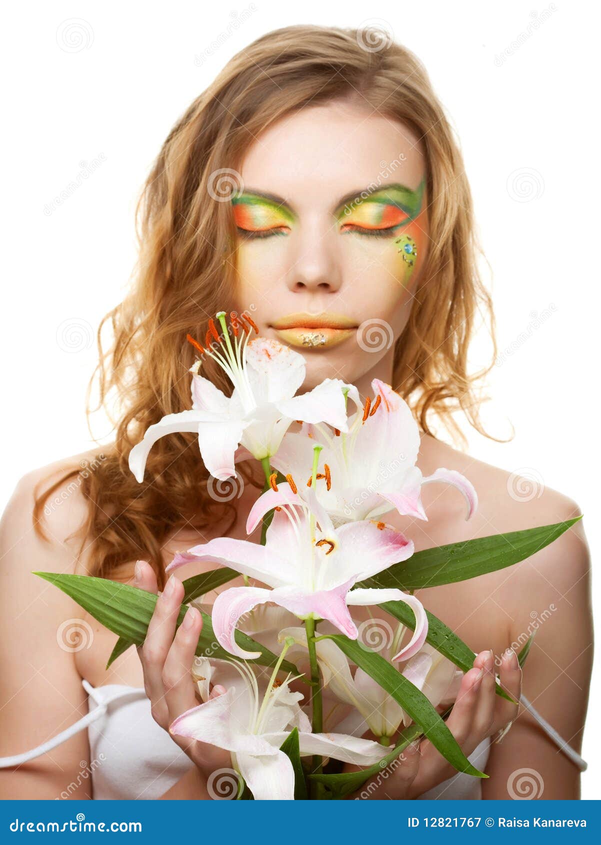 Beautiful woman with lily stock image. Image of isolated - 12821767
