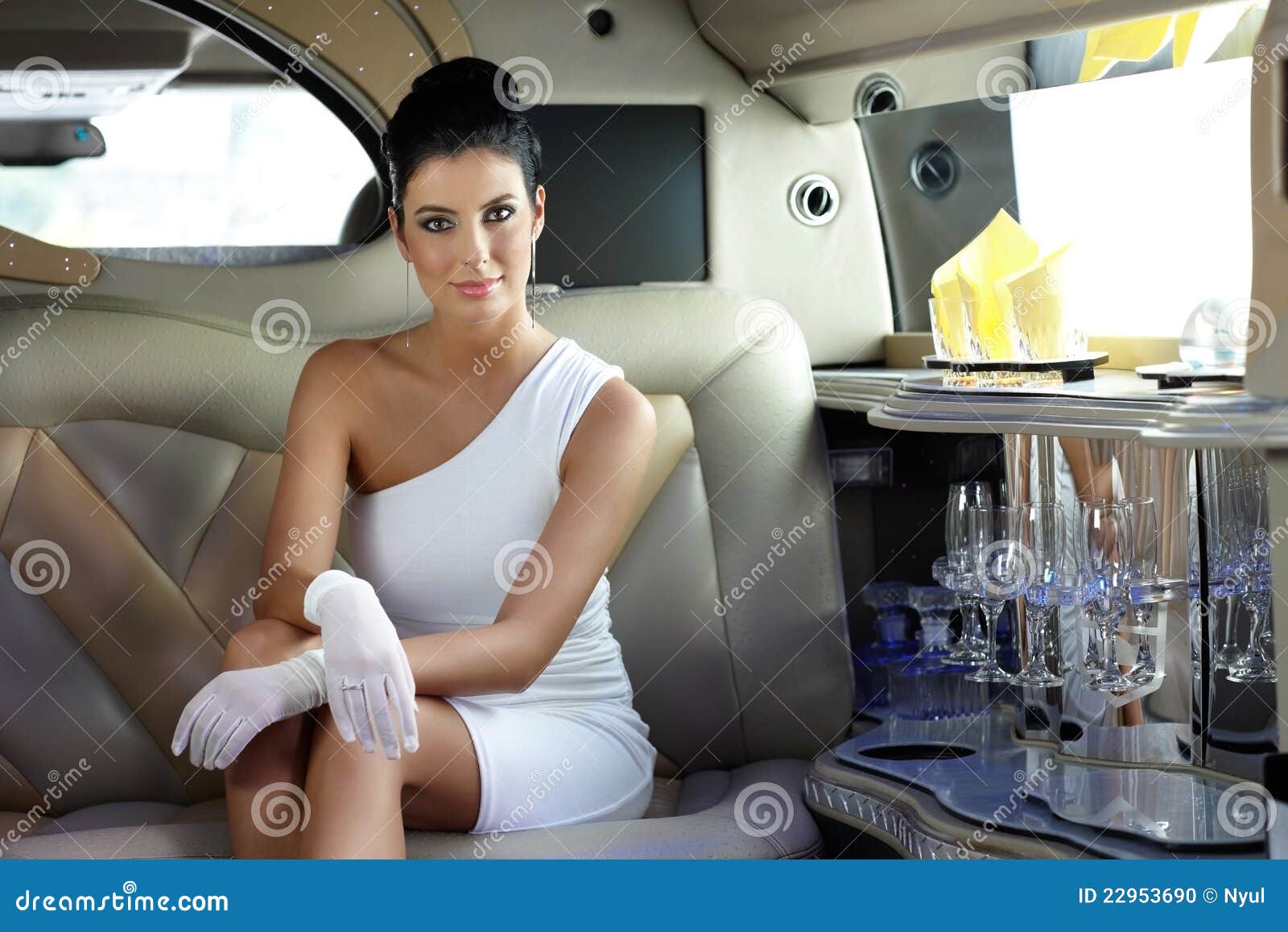 Beautiful Woman in Limousine Stock Photo - Image of color, dress: 22953690