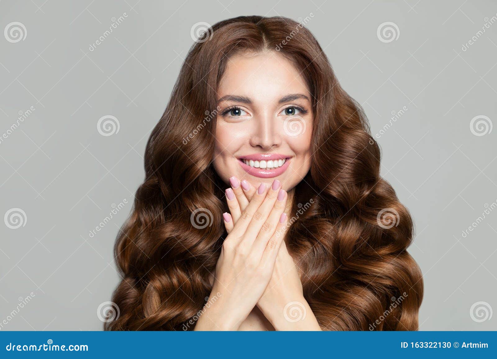 Beautiful Woman With Long Healthy Brown Curly Hair Gorgeous Model With
