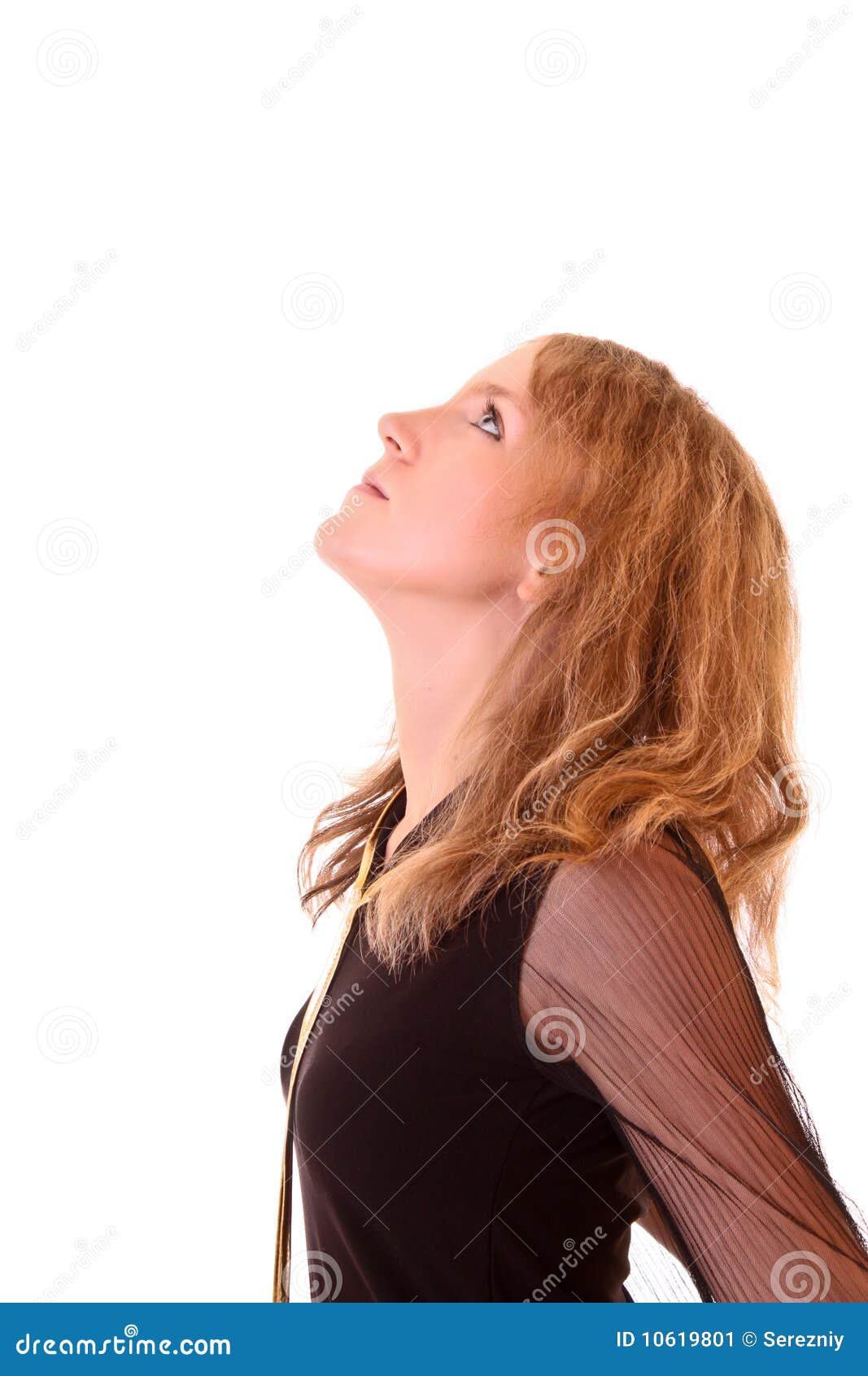 Beautiful Woman Look Up Isolated Stock Image - Image of portrait ...