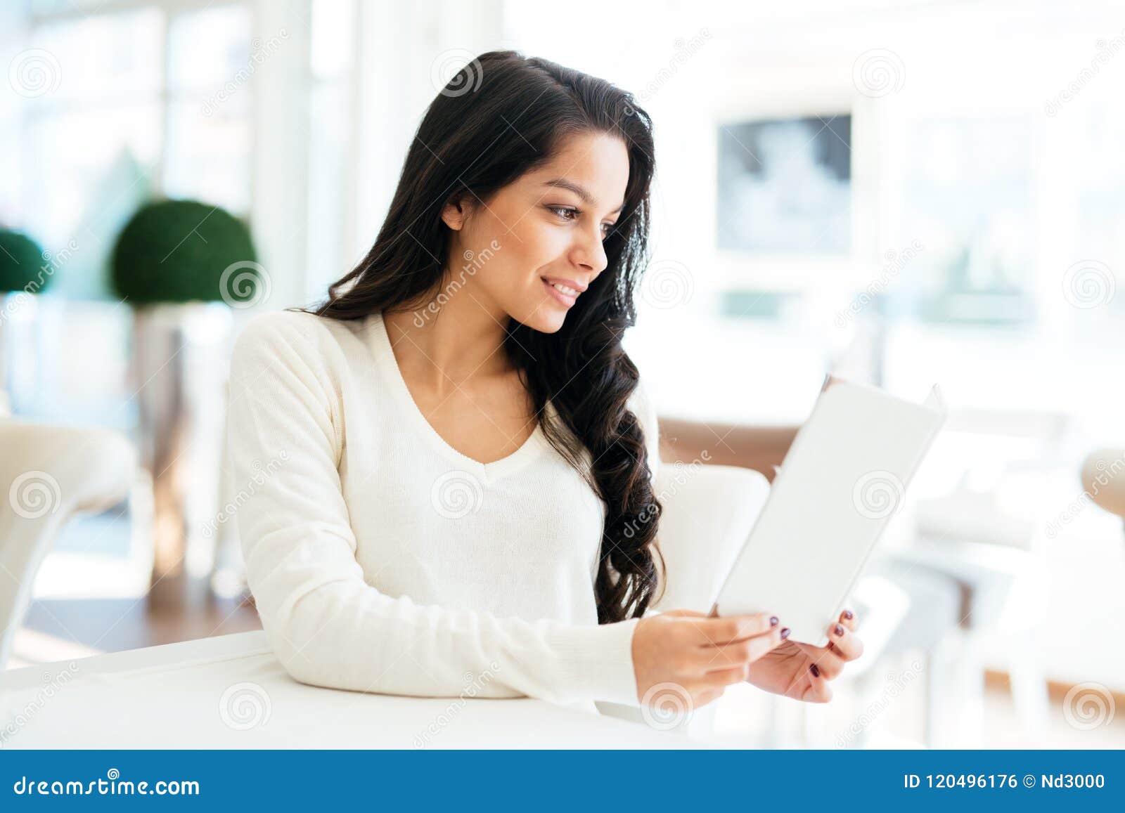 Beautiful Woman Looking at Menu Stock Photo - Image of caucasian, face ...