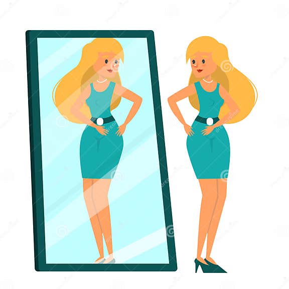 Beautiful Woman Looking At The Mirror Isolated Stock Illustration