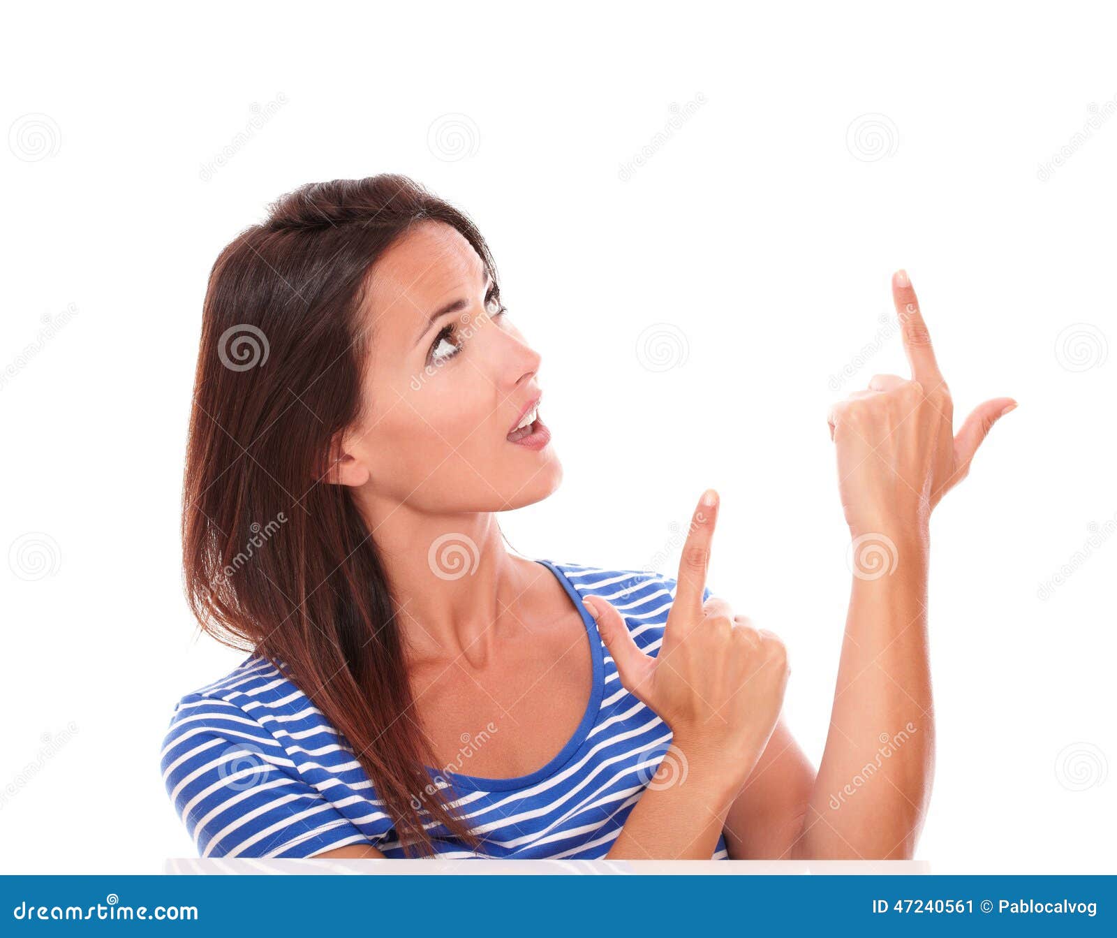 Beautiful Woman Looking and Pointing Up Stock Image - Image of girl ...