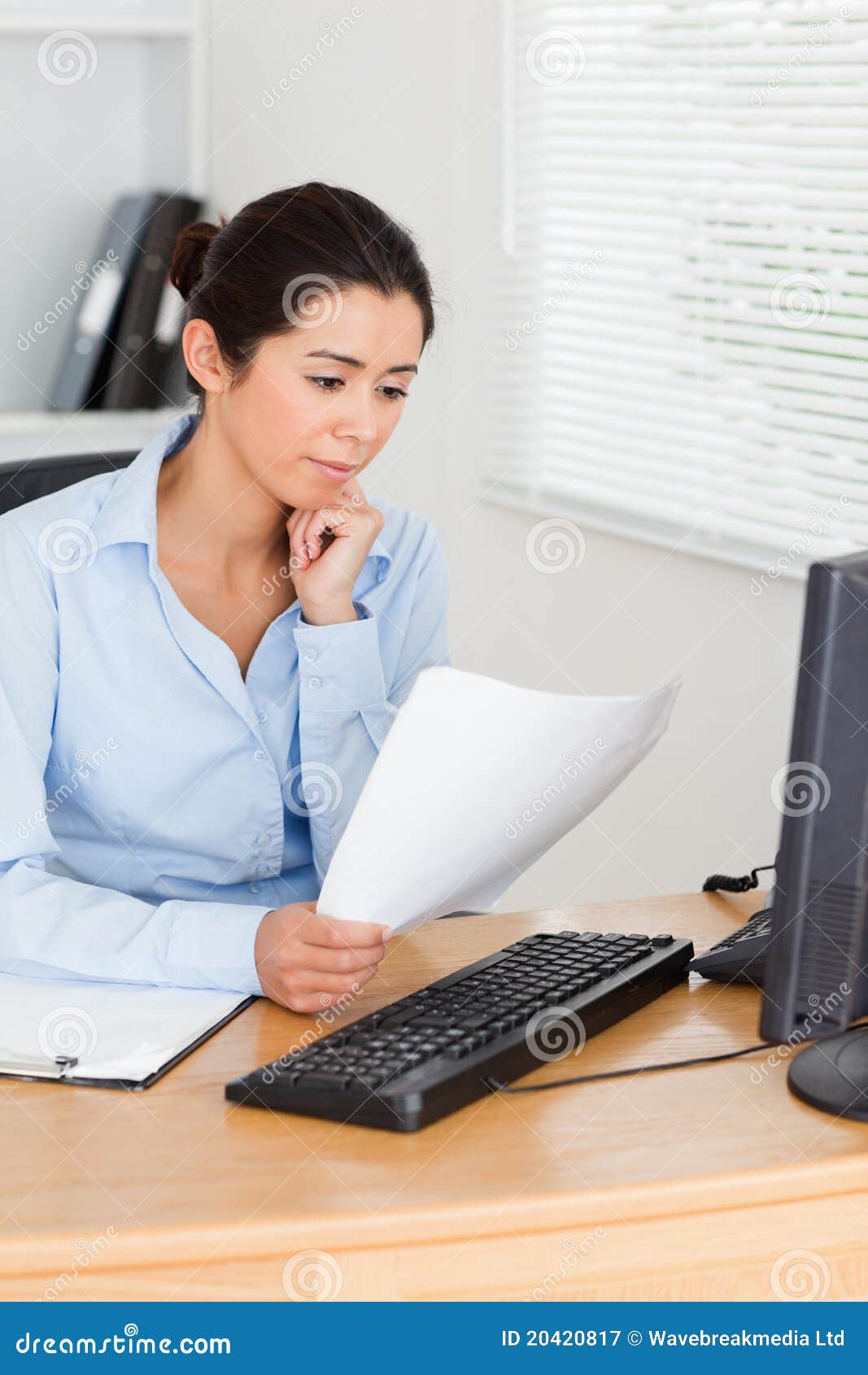 Beautiful Woman Looking at a Sheet of Paper Stock Image - Image of ...