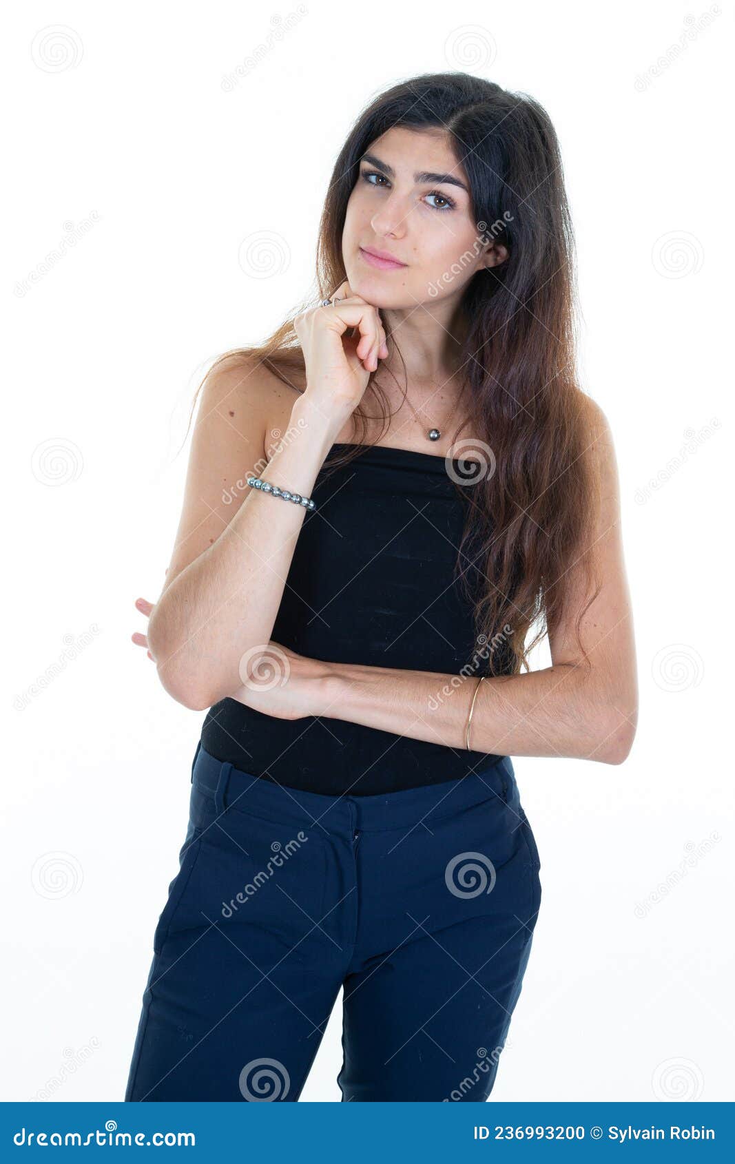 Beautiful Woman Looking Sideways on the Left Stock Photo - Image of ...