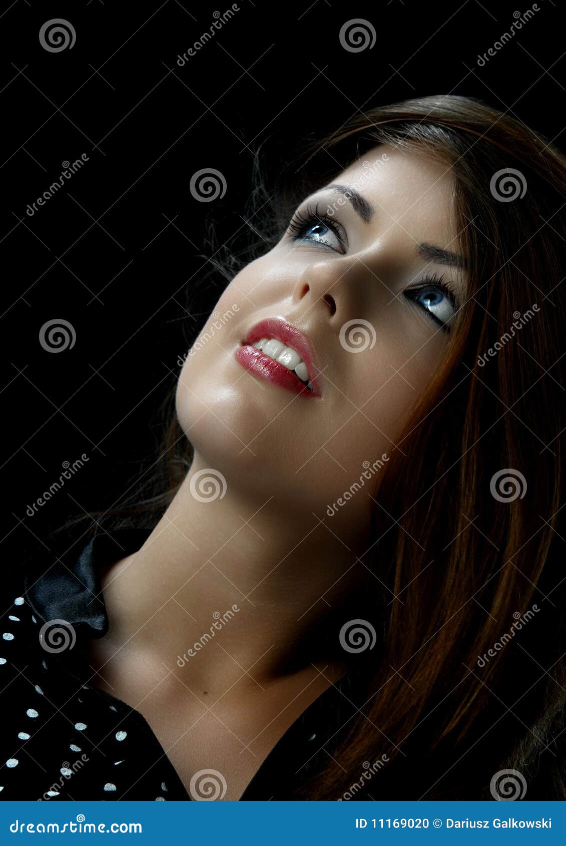 Beautiful Woman Looks Upwards Stock Photo - Image of person, woman ...