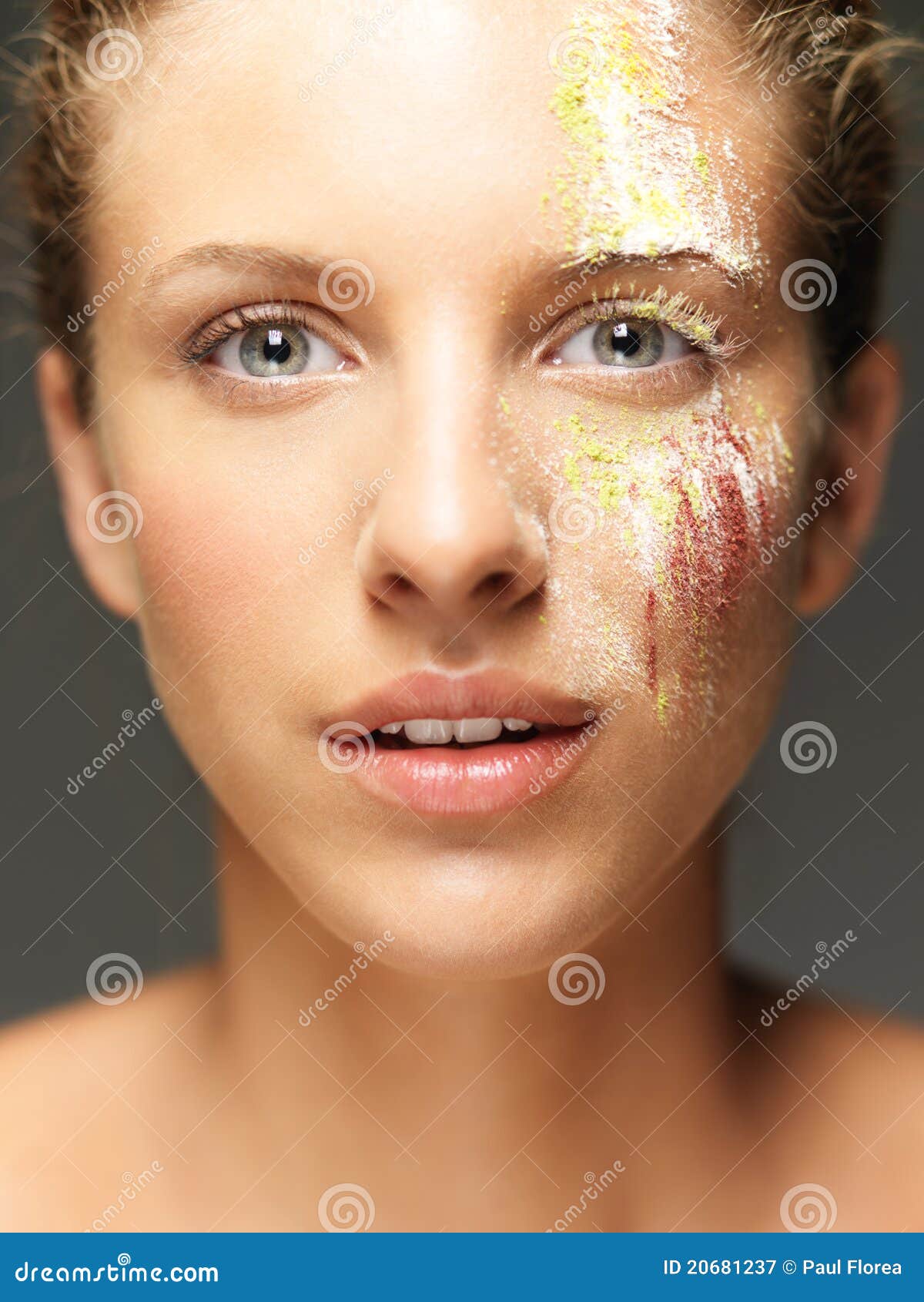 Beautiful Woman Loose Colored Powders on Face Stock Image - Image of ...