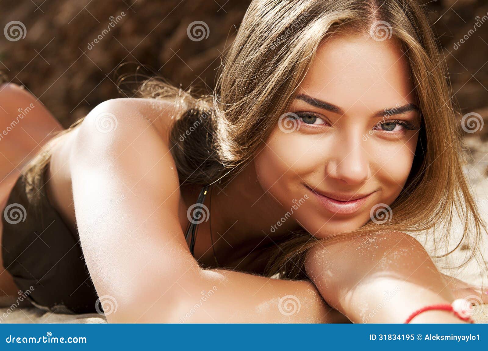 Beautiful Woman Lying On The Beach Stock Image Image Of Delight