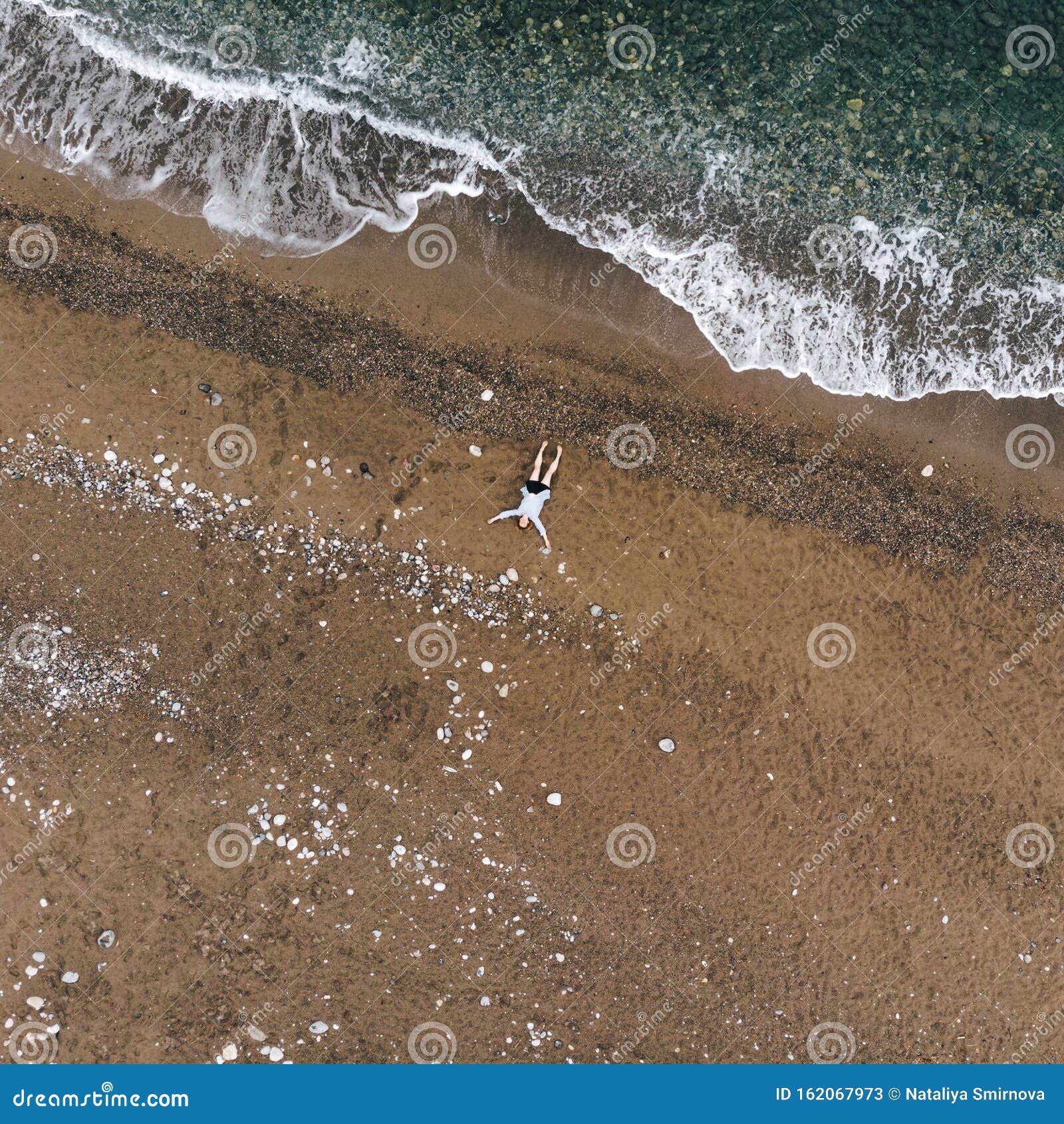 Beautiful Woman Lying On Beach Top View Stock Image Image Of Blue