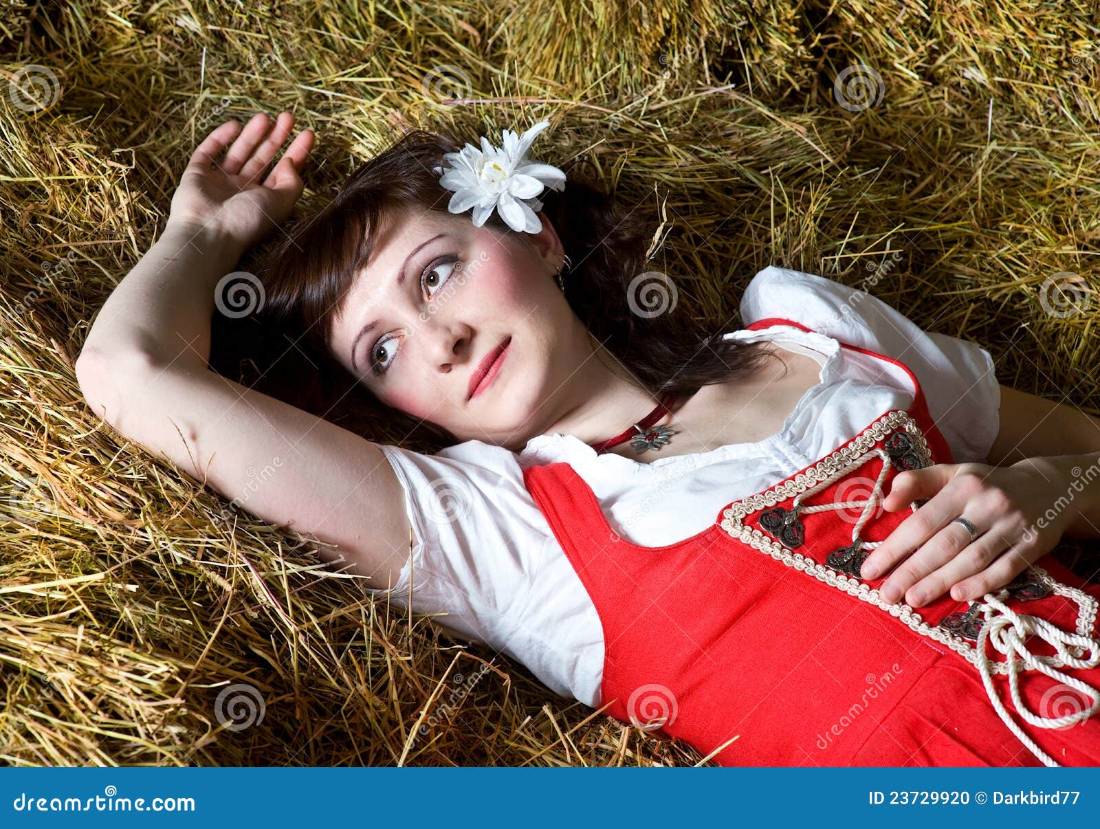 Beautiful Woman Lying on the Hay Stock Photo - Image of enjoy, wooden ...