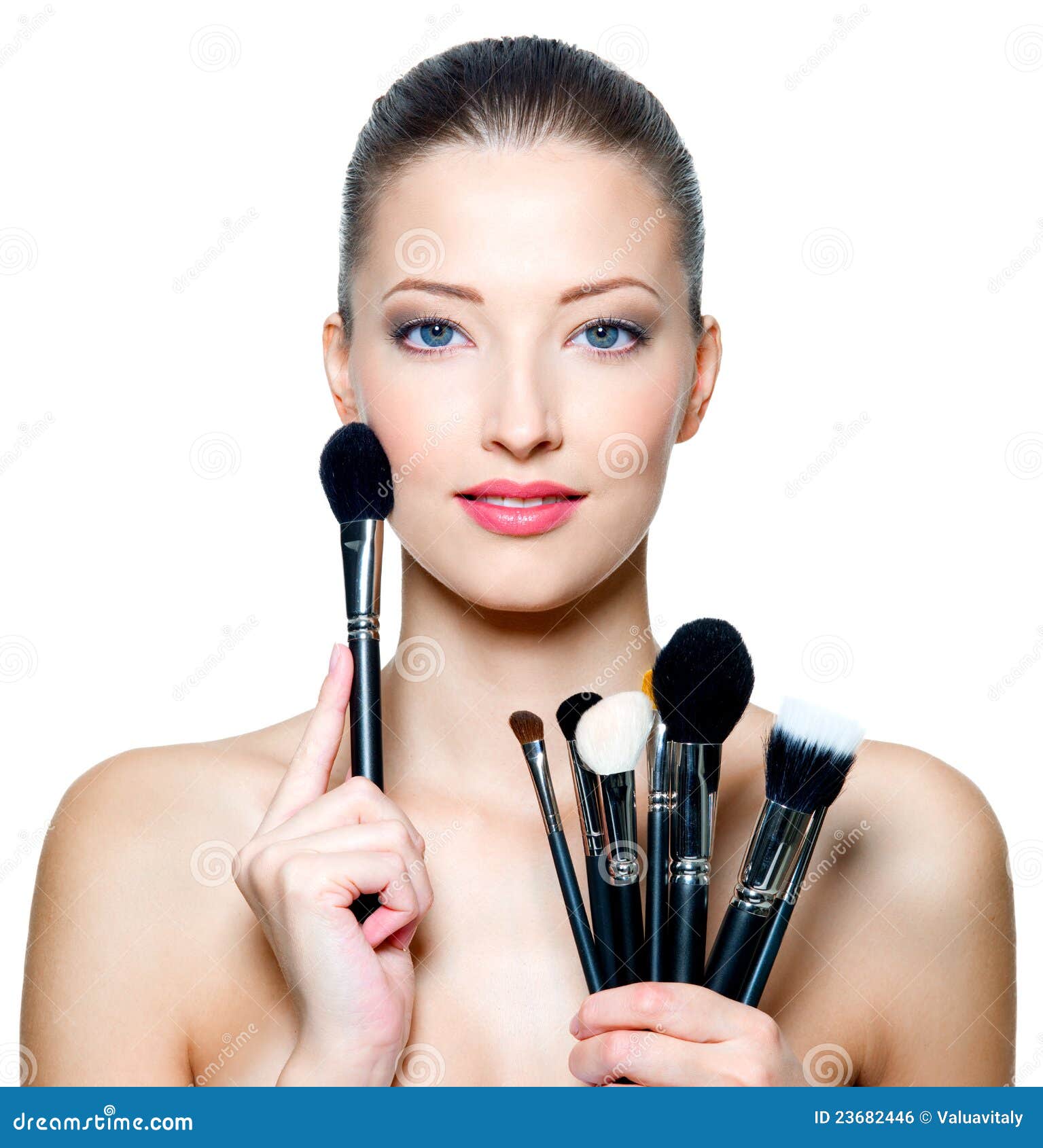Beautiful Woman With Make-up Brushes Stock Photo - Image of brush ...