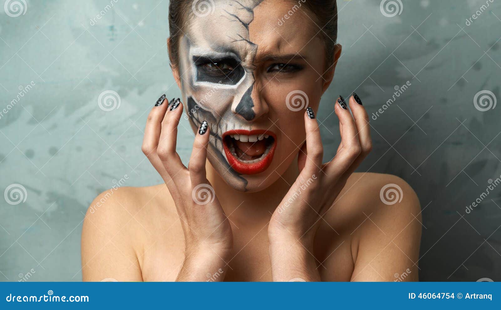 Beautiful Woman with Makeup Skeleton Evil Stock Photo - Image of horror ...