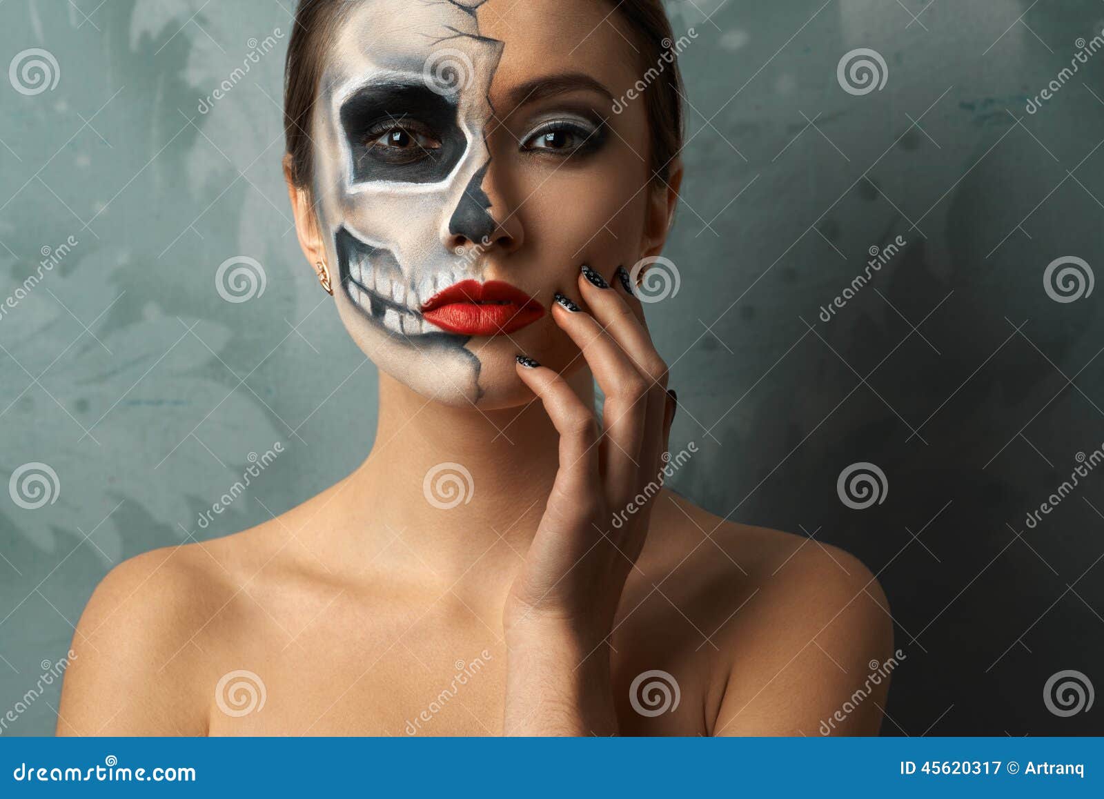Beautiful Woman with Makeup Skeleton Stock Image - Image of looking ...