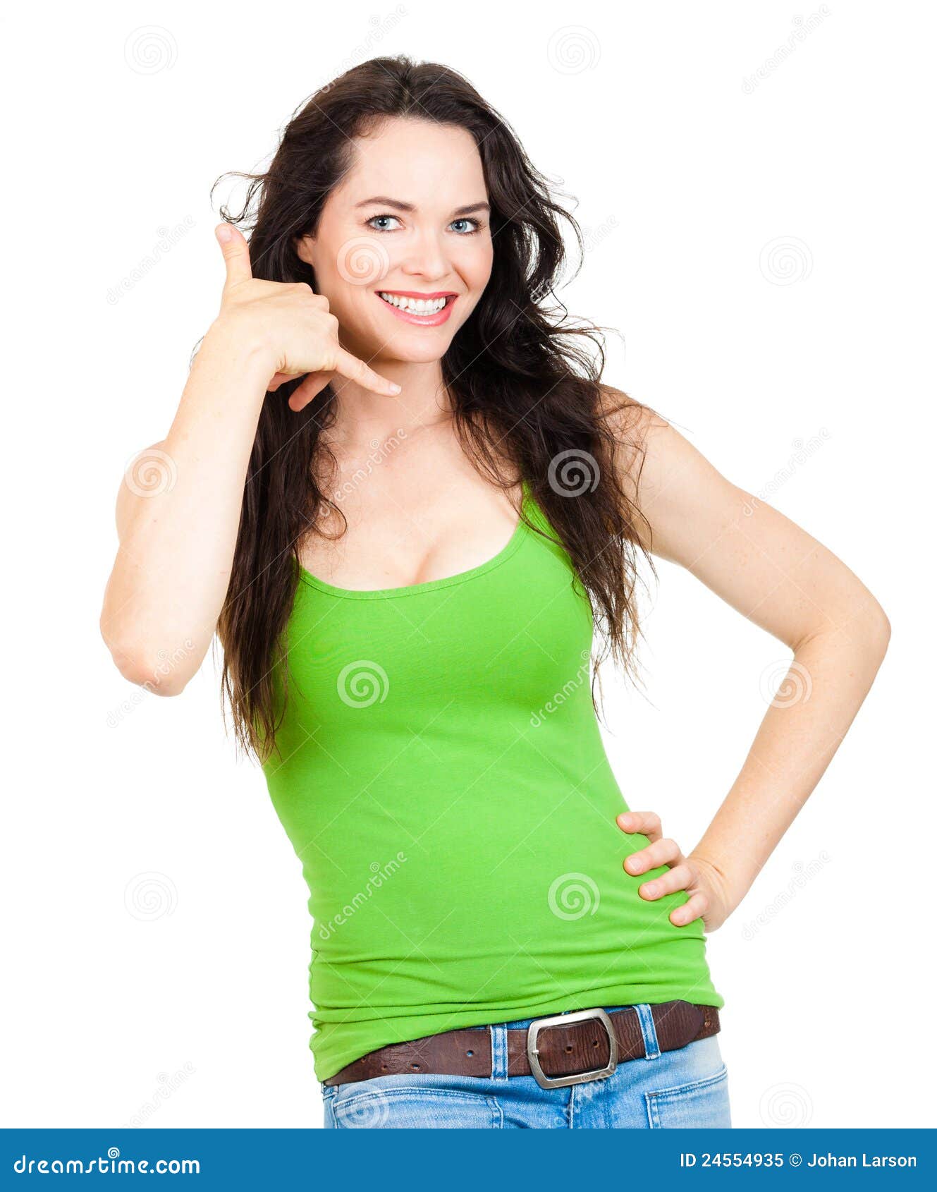 Beautiful Woman Making Call Me Sign Stock Image - Image of ...
