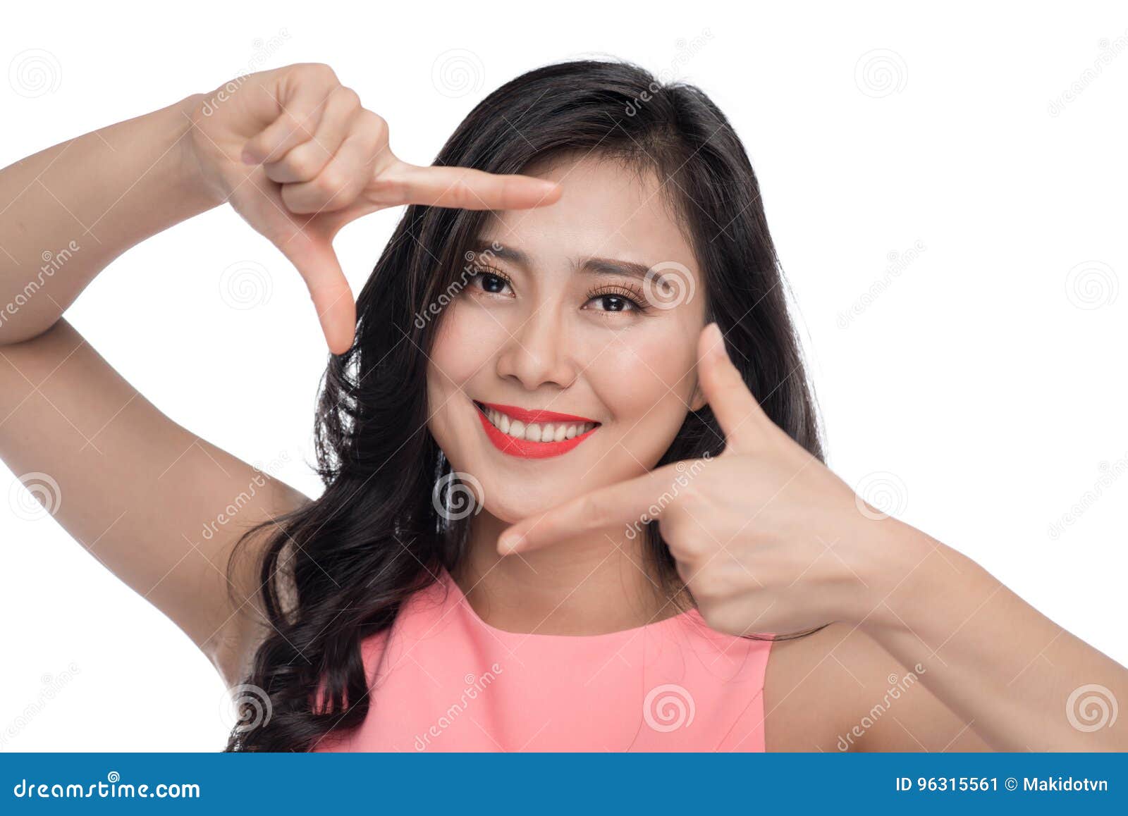 Beautiful Woman Making a Frame with Fingers in Front of Face Stock ...