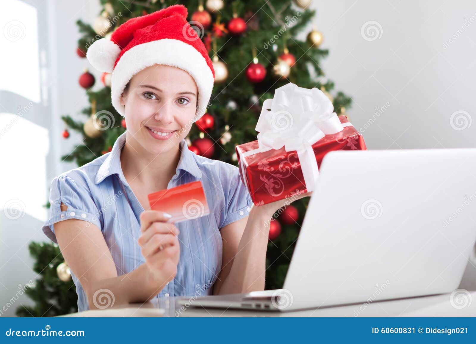 Beautiful Woman Making Purchase Online for Xmas Stock Image - Image of ...
