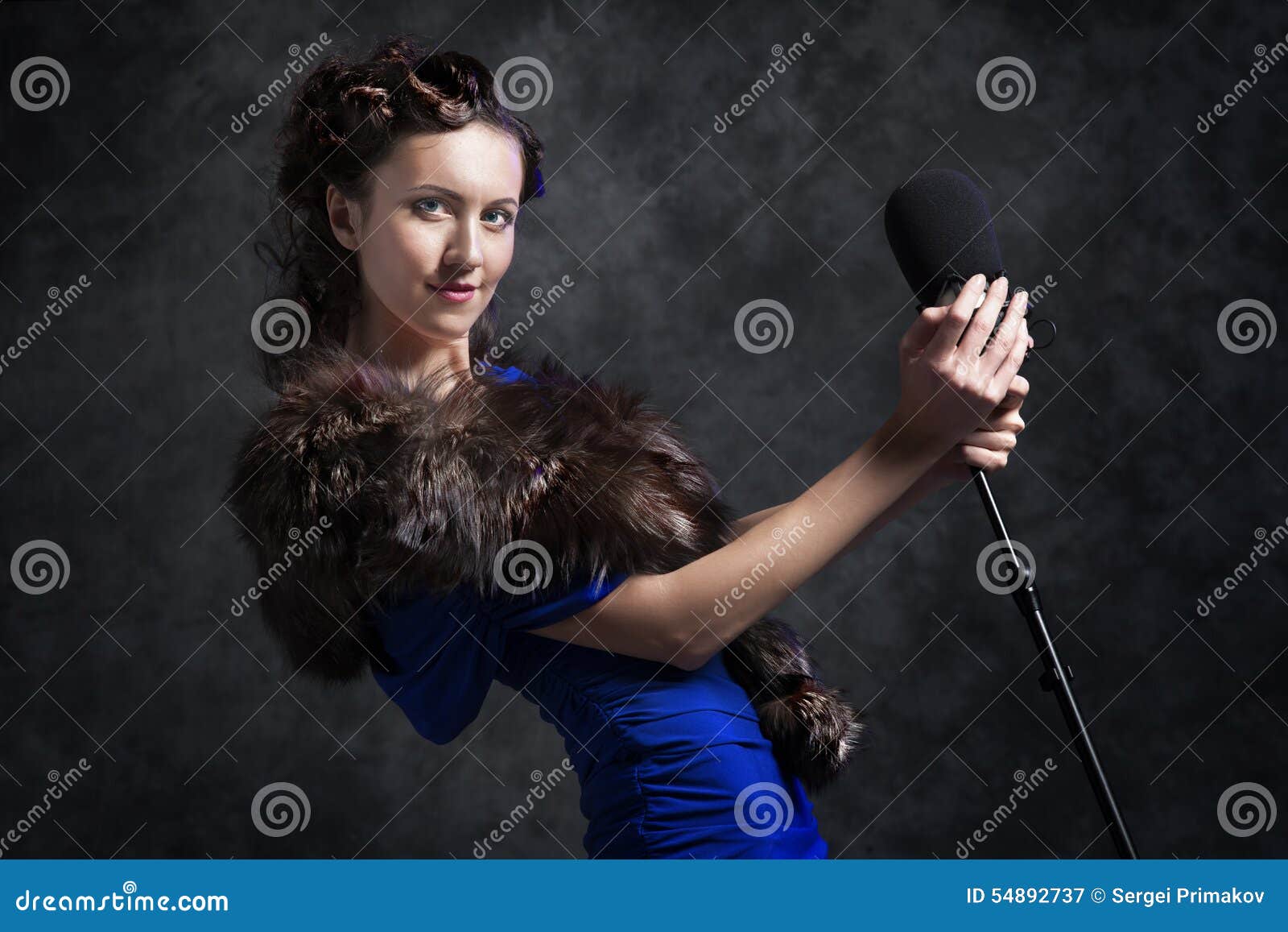 Beautiful Woman with Microphone Stock Image - Image of performance ...