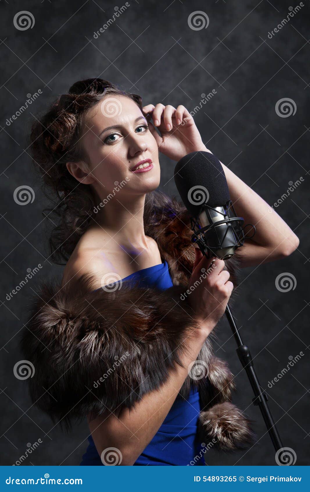 Beautiful Woman with Microphone Stock Image - Image of mike, mouth ...