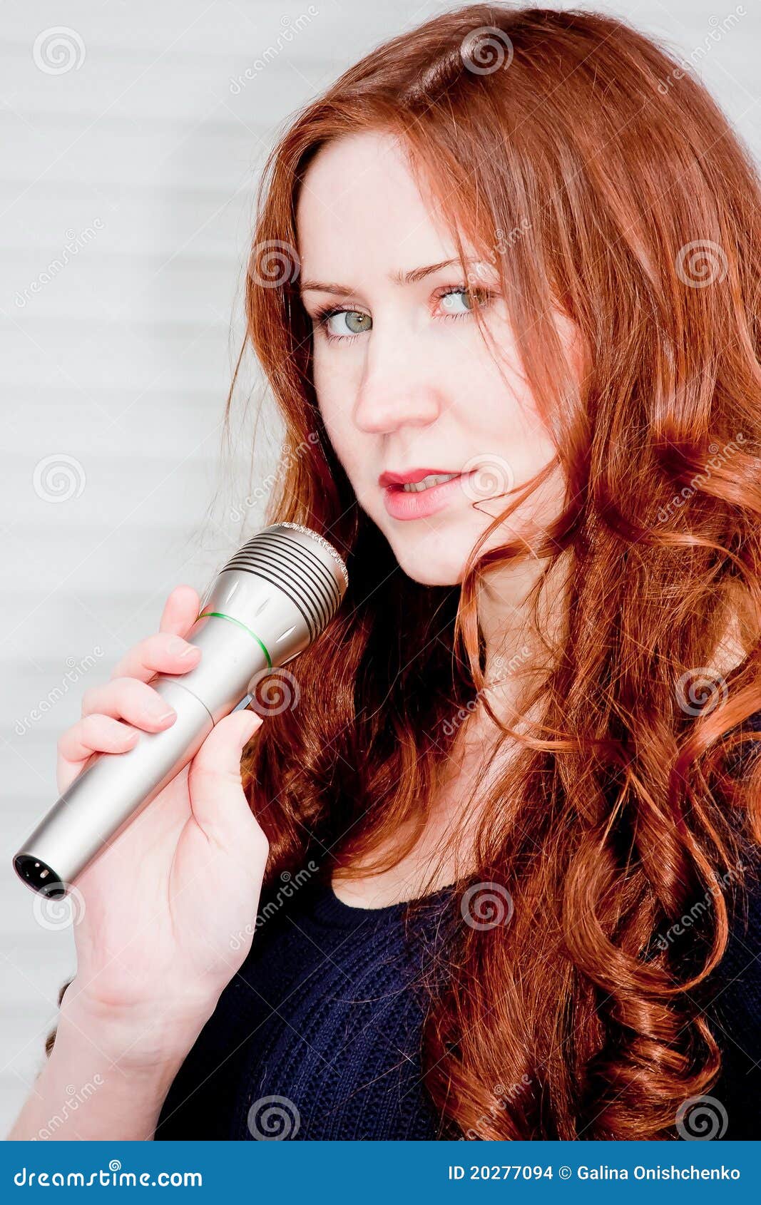 Beautiful Woman with a Microphone in Hands Stock Photo - Image of girl ...