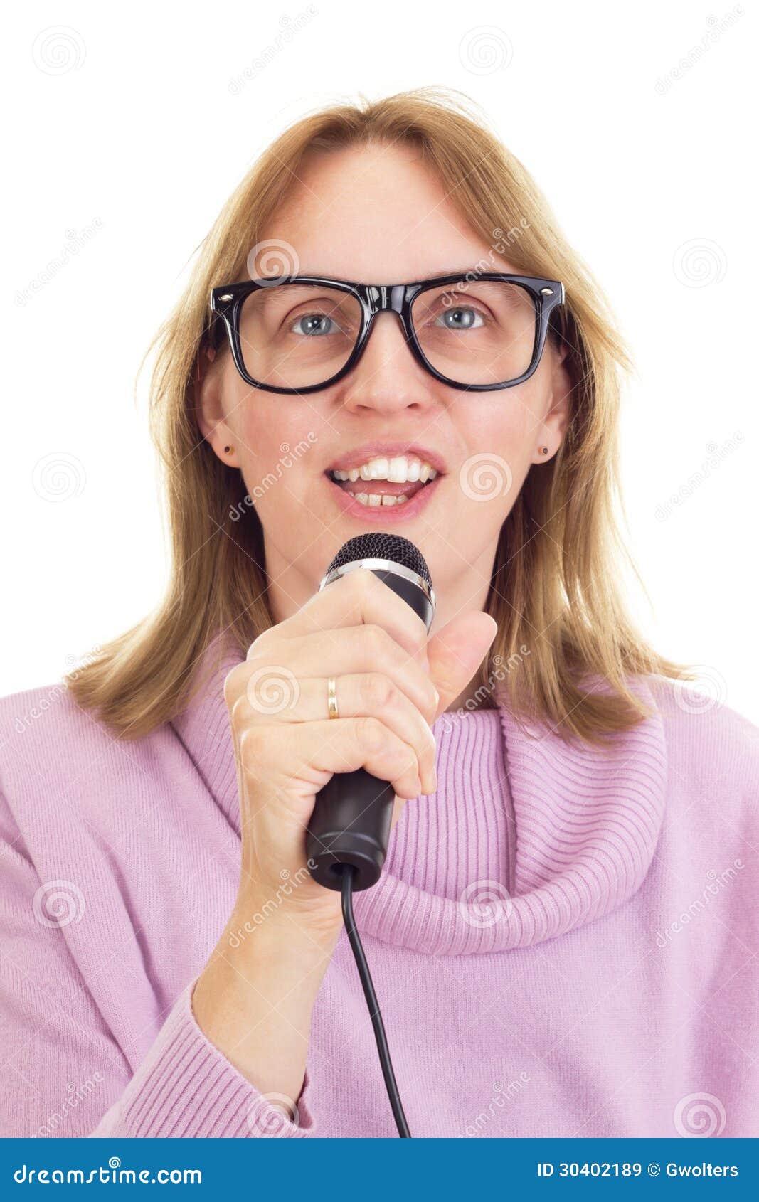Beautiful Woman with Microphone Stock Image - Image of microphone ...