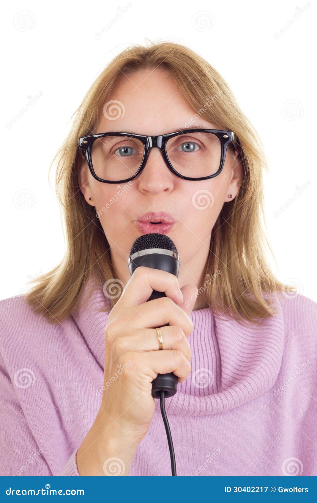 Beautiful Woman with Microphone Stock Image - Image of representative ...