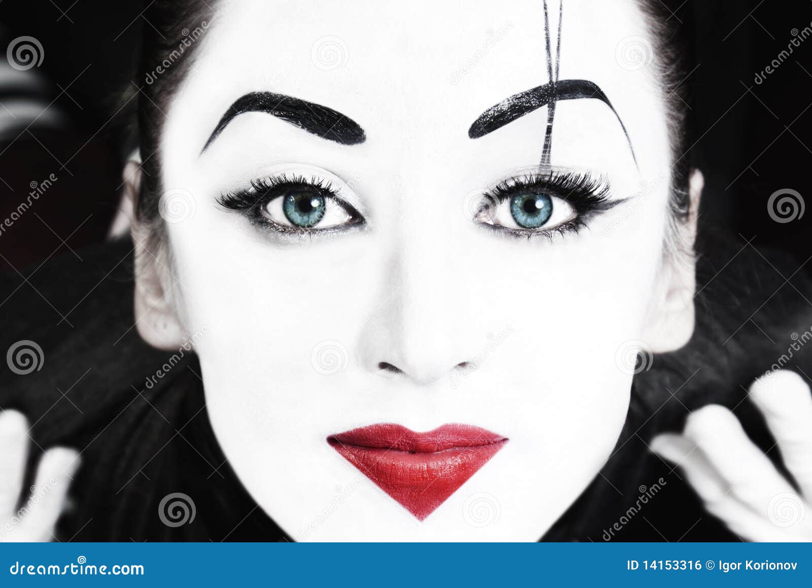 Beautiful Woman Mime with Blue Eyes Stock Photo - Image of white ...