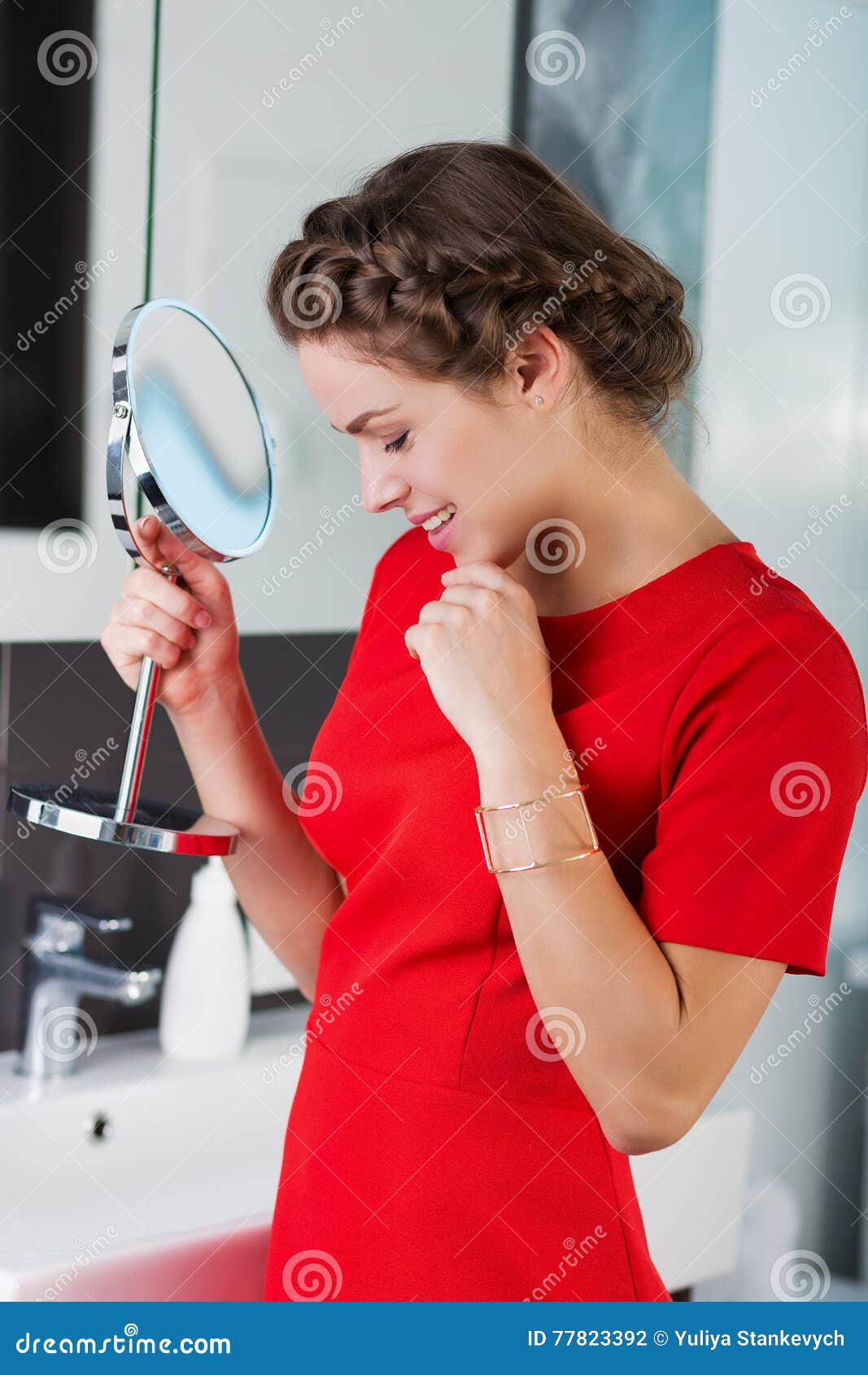 Beautiful Woman with a Mirror Stock Photo - Image of cosmetics, hair ...