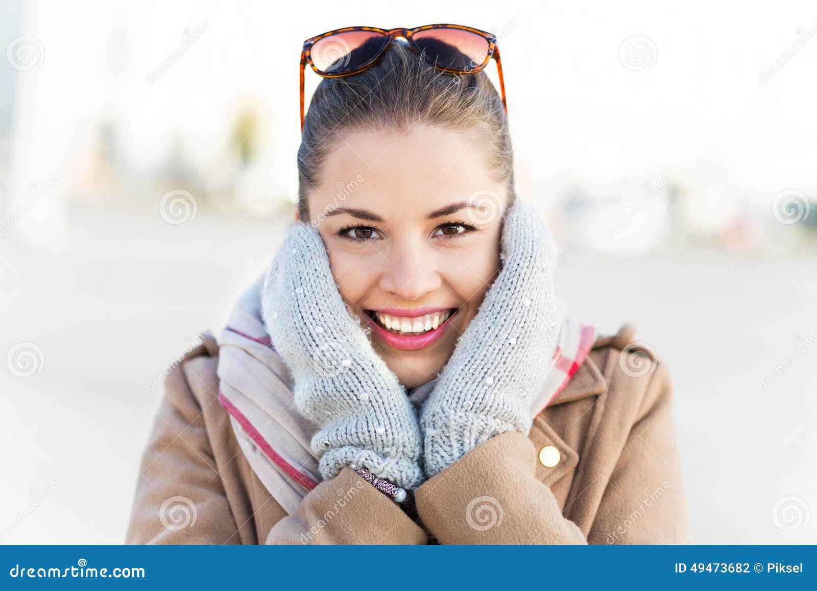 Beautiful woman in mittens stock photo. Image of cheerful - 49473682