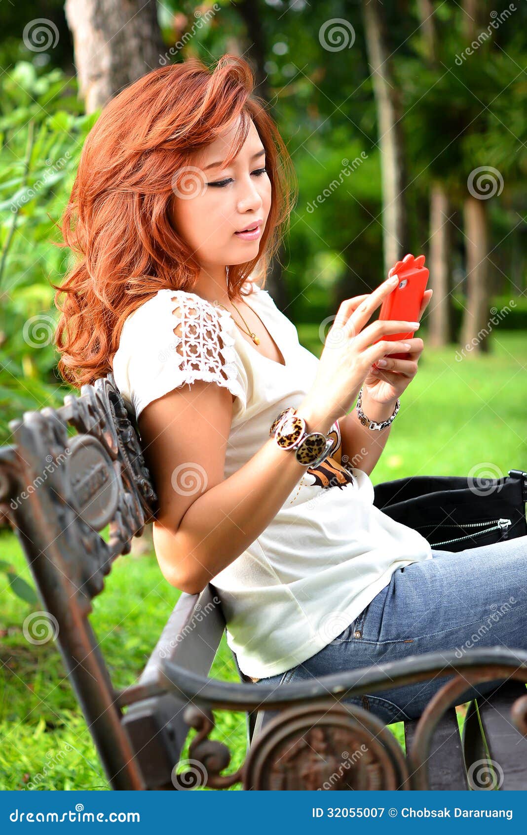 Beautiful Woman with Mobile Phone Stock Image - Image of tree, people ...