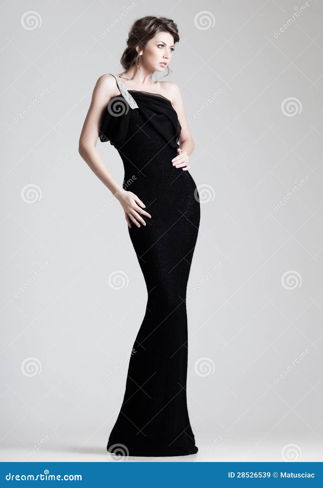 Beautiful Woman Model Posing in Elegant Dress in the Studio Stock Image ...