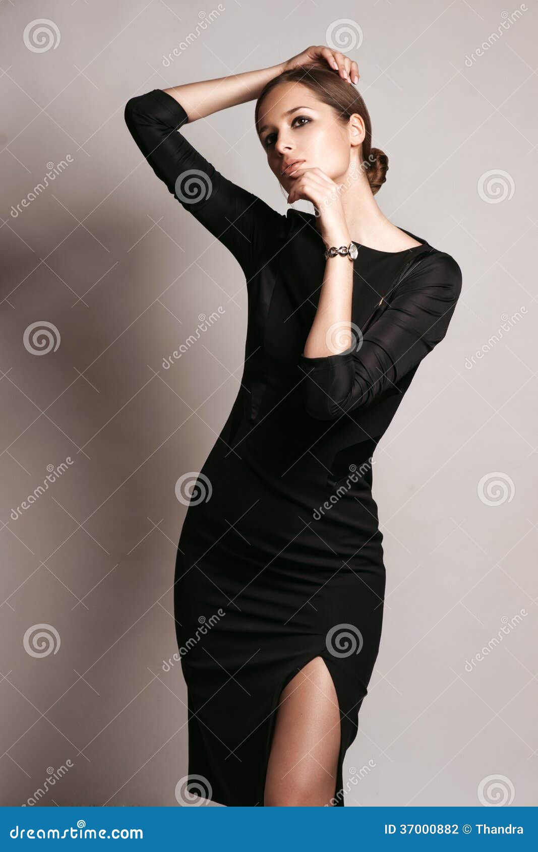 Beautiful Woman Model Posing in Elegant Dress Stock Photo - Image of ...