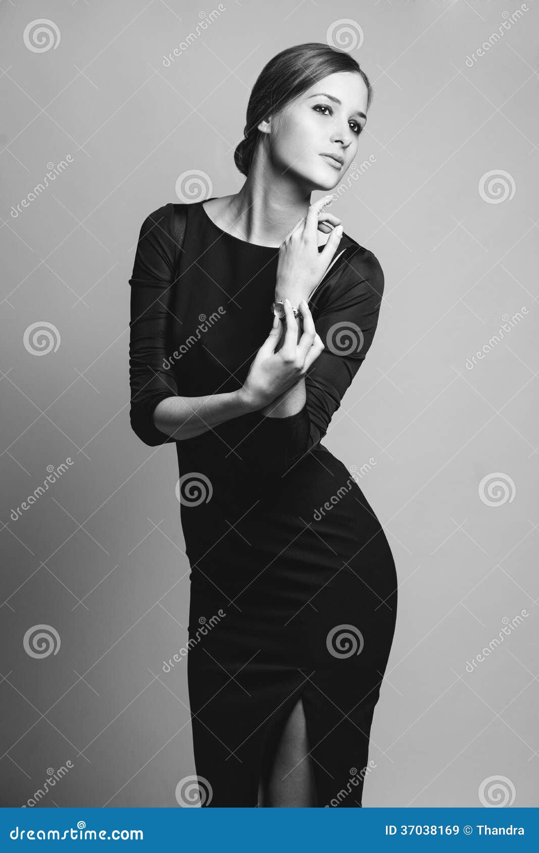 Beautiful Woman Model Posing in Elegant Dress Stock Image - Image of ...