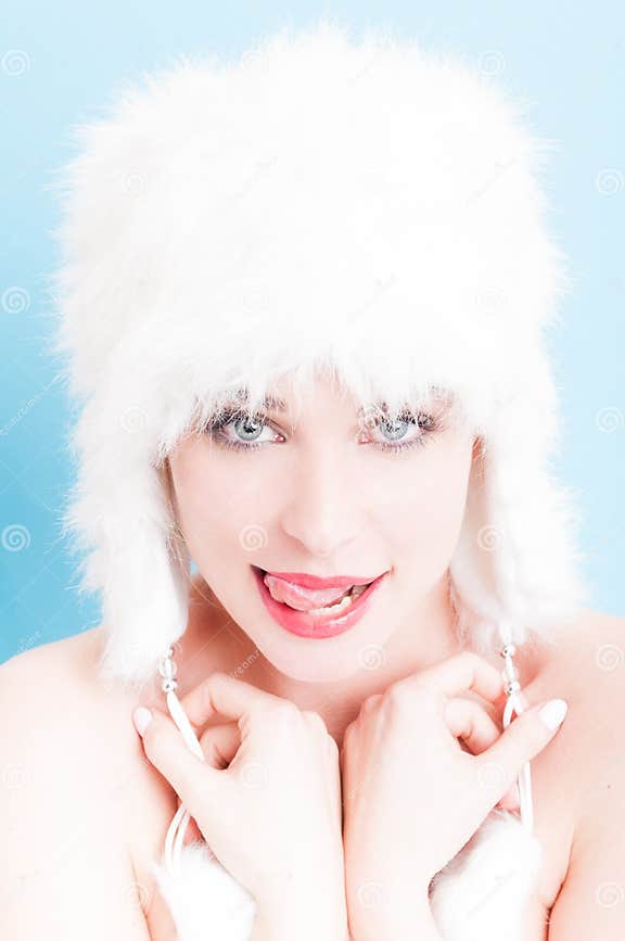 Beautiful Woman Model Sticking Tongue Out As Funny Face Concept Stock