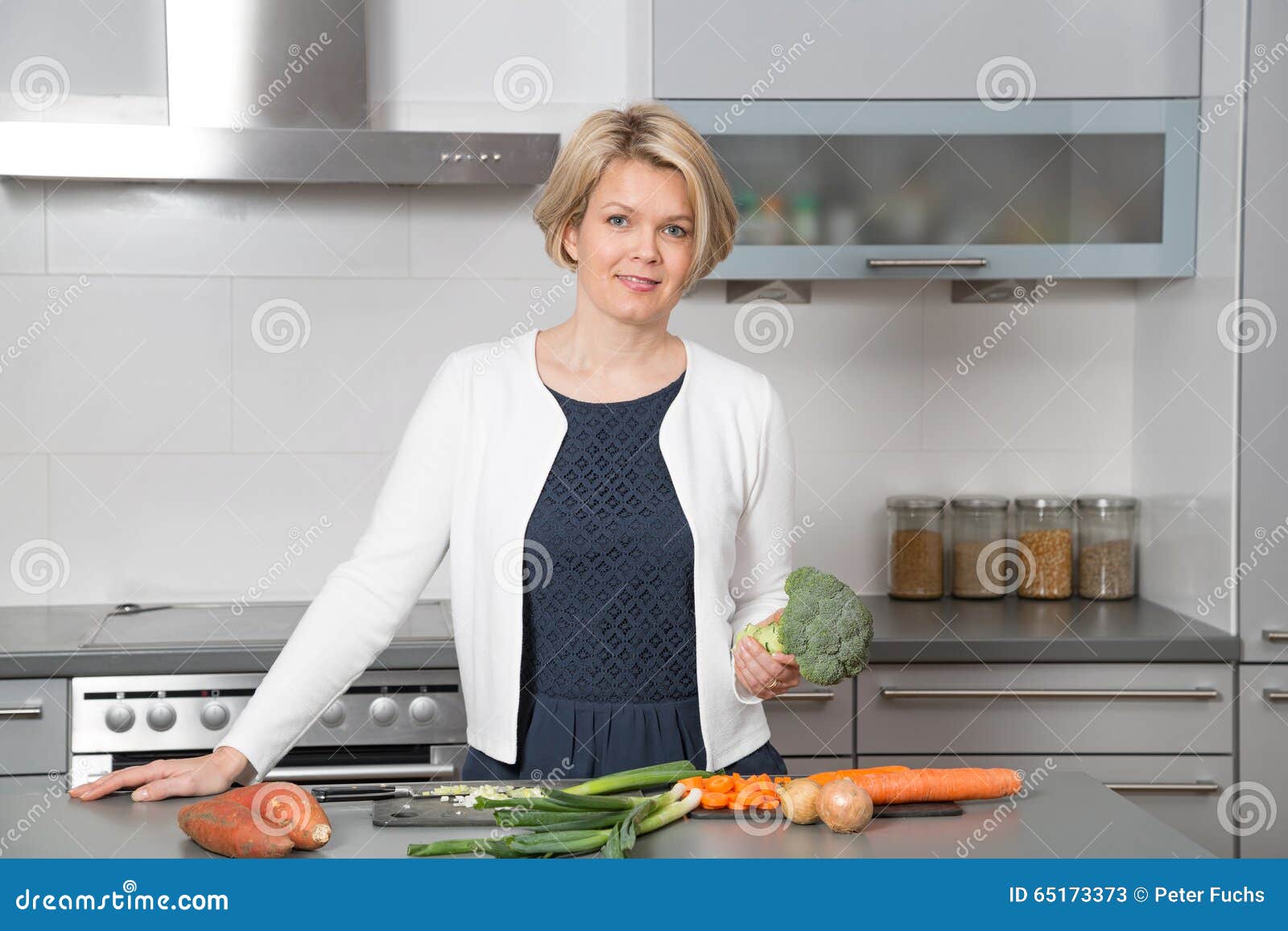 Beautiful Woman in a Modern Kitchen Stock Image - Image of potatoe ...